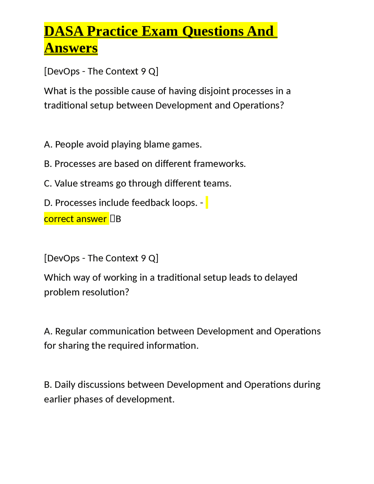 DASA DevOps Practice Exam Questions and Answers | Exams Social Sciences ...