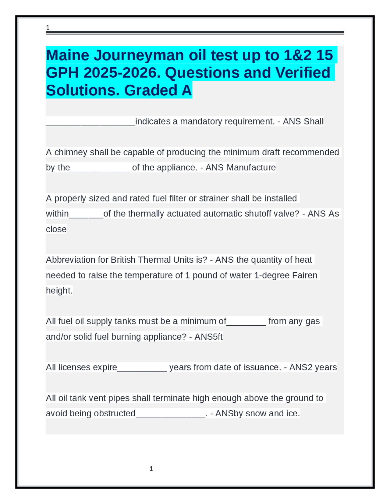 Maine Journeyman oil test up to 1&2 15 GPH 2025-2026. Questions and ...