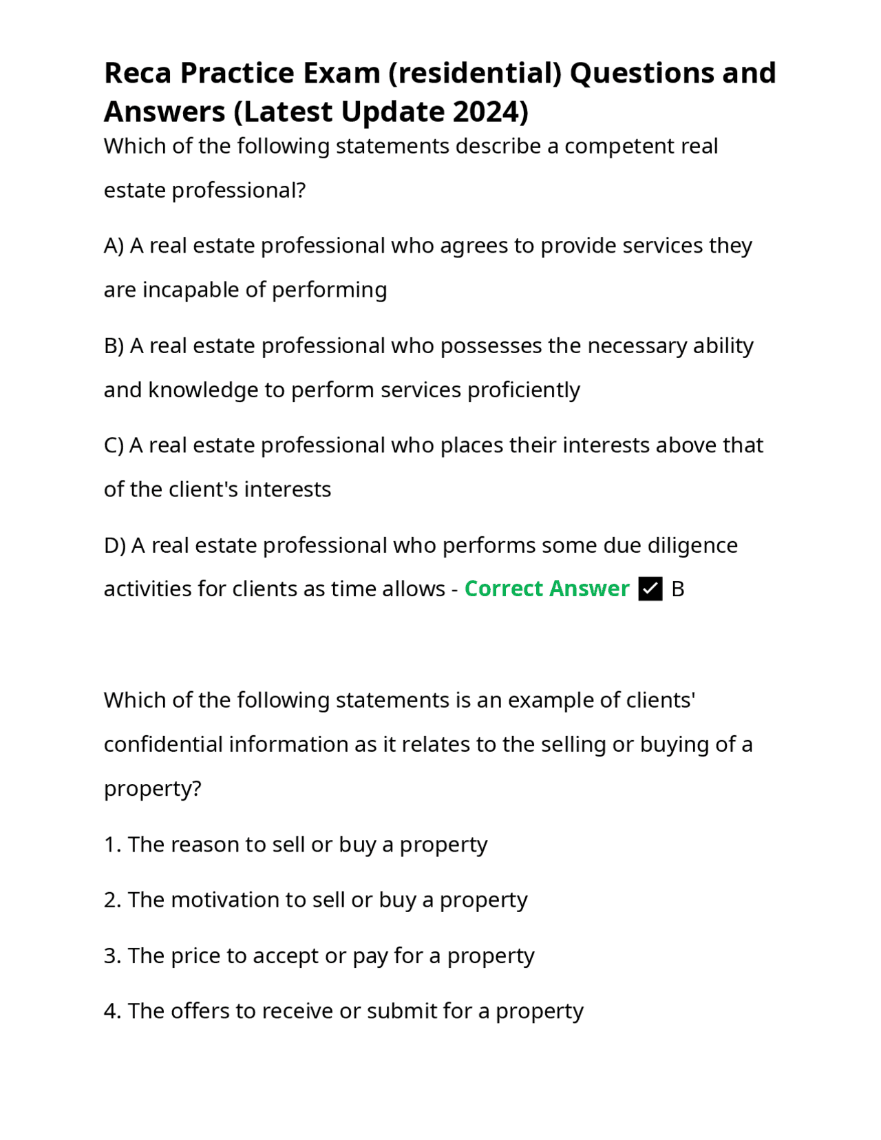 Real Estate Practice Exam: Questions and Answers for Residential ...