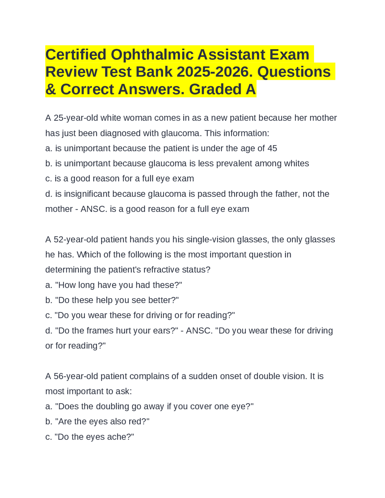 Certified Ophthalmic Assistant Exam Review: Questions and Answers ...