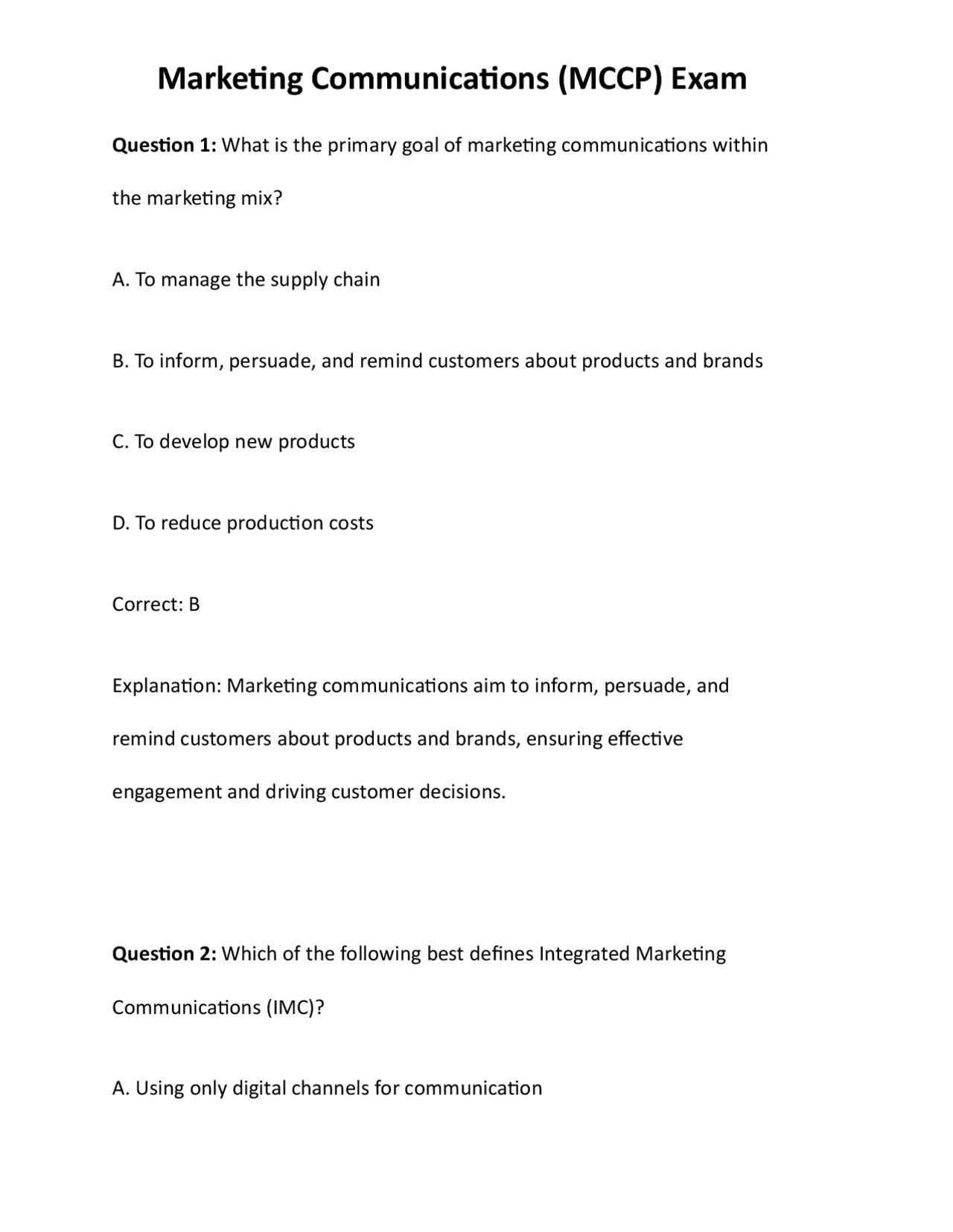 Marketing Communications (MCCP) Exam | Exams Technology | Docsity