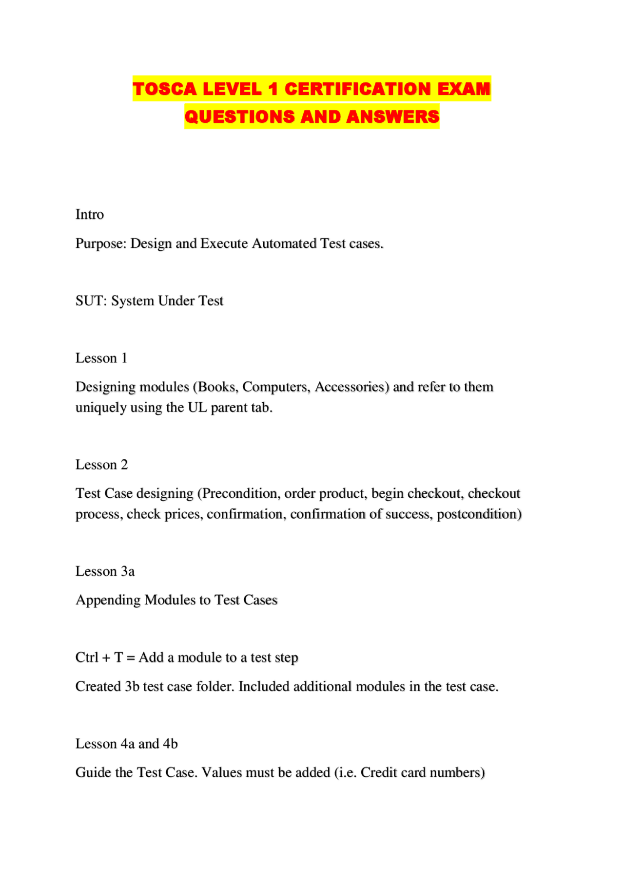 TOSCA LEVEL 1 CERTIFICATION EXAM QUESTIONS AND ANSWERS | Exams Software ...