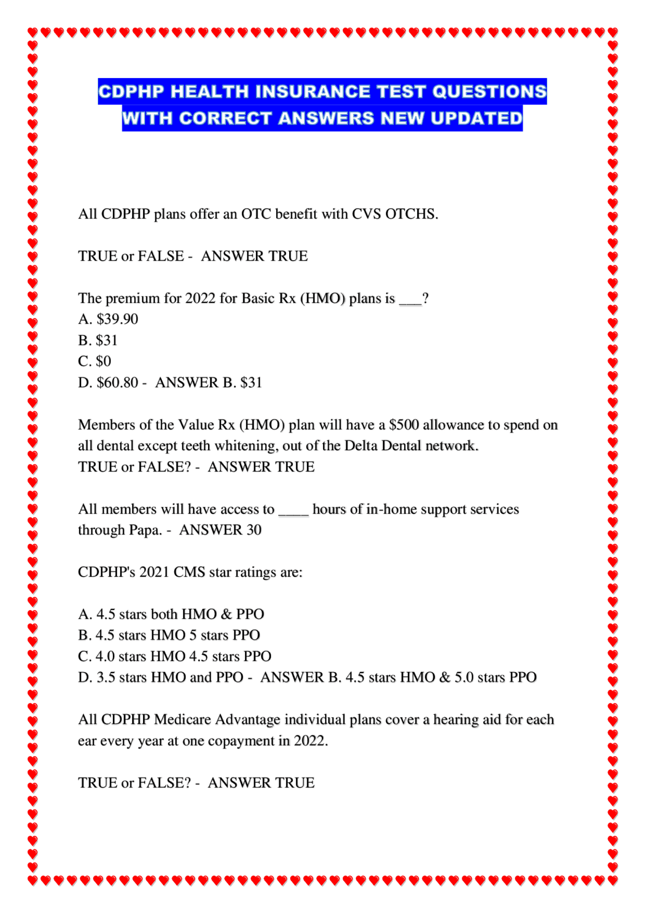 CDPHP Health Insurance Plans: A Quiz on Benefits and Coverage | Exams ...