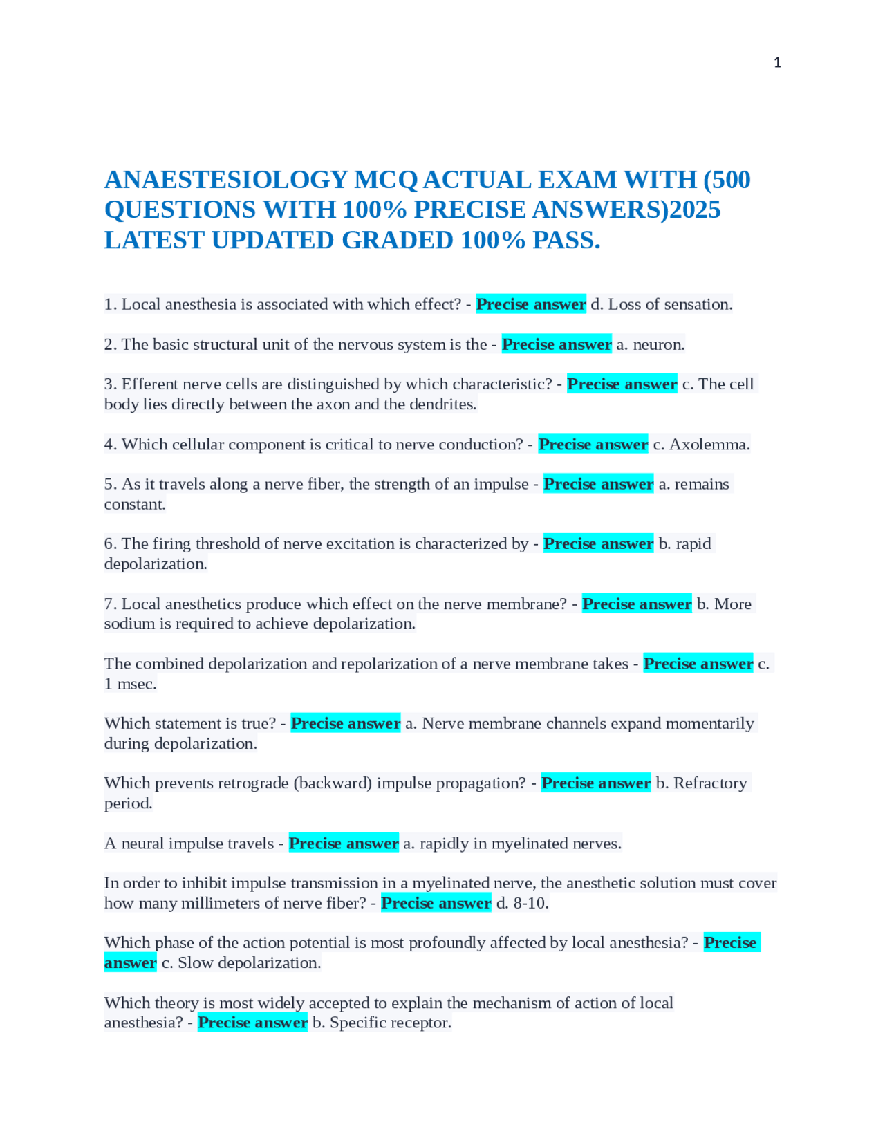 Anesthesiology MCQ: A Comprehensive Examination of Local Anesthesia ...