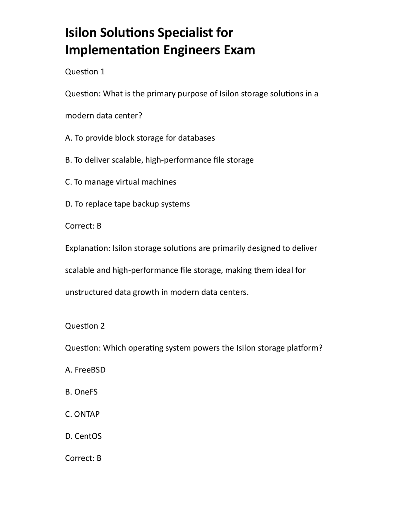 Isilon Solutions Specialist for Implementation Engineers Exam | Exams ...