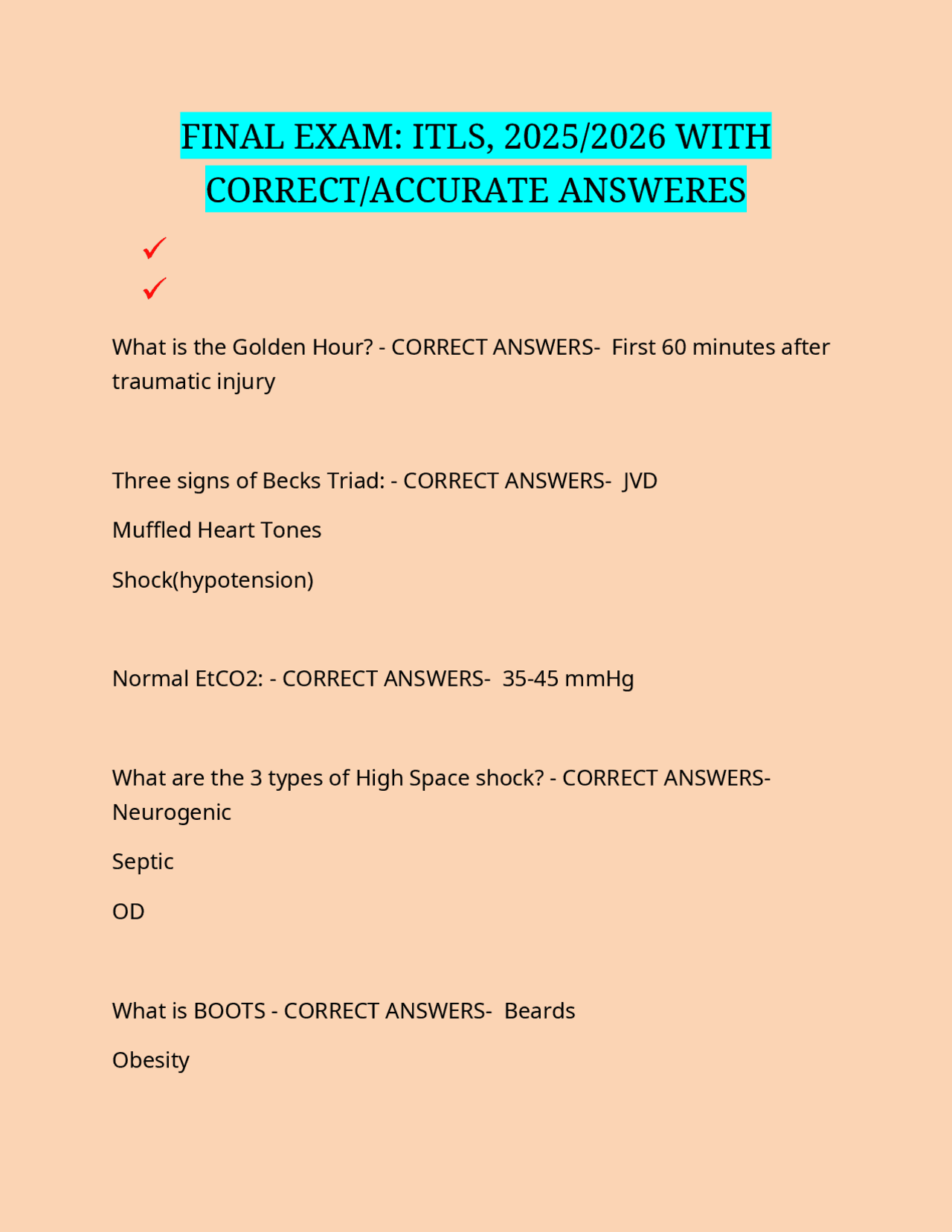 FINAL EXAM: ITLS, 2025/2026 WITH CORRECT/ACCURATE ANSWERES | Exams ...