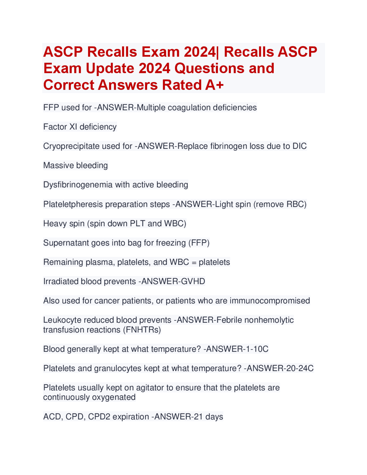 ASCP Recalls Exam 2024| Recalls ASCP Exam Update 2024 Questions and Correct Answers Rate | Exams ...