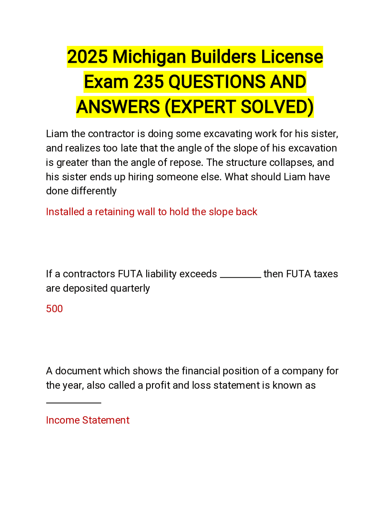 2025 Michigan Builders License Exam 235 QUESTIONS AND ANSWERS (EXPERT ...
