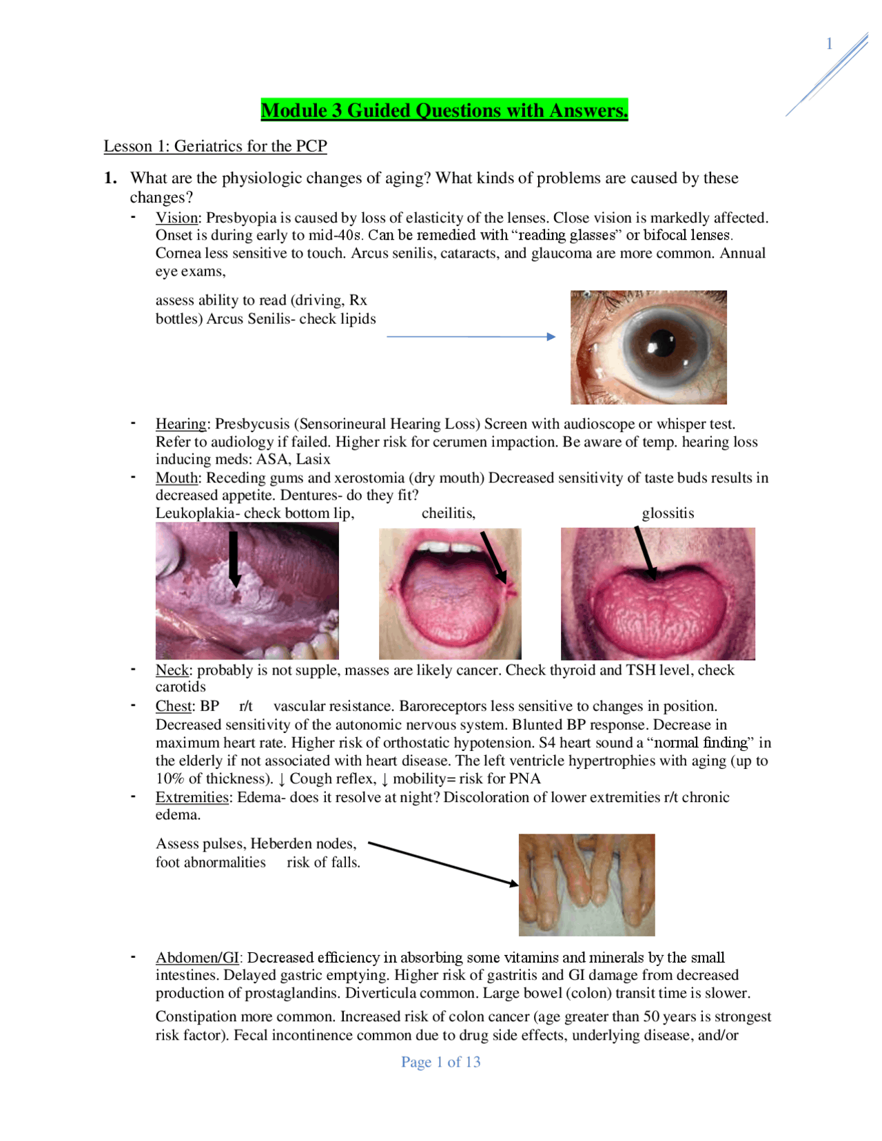 Module 3 Guided Questions with Answers. | Exams Nursing | Docsity