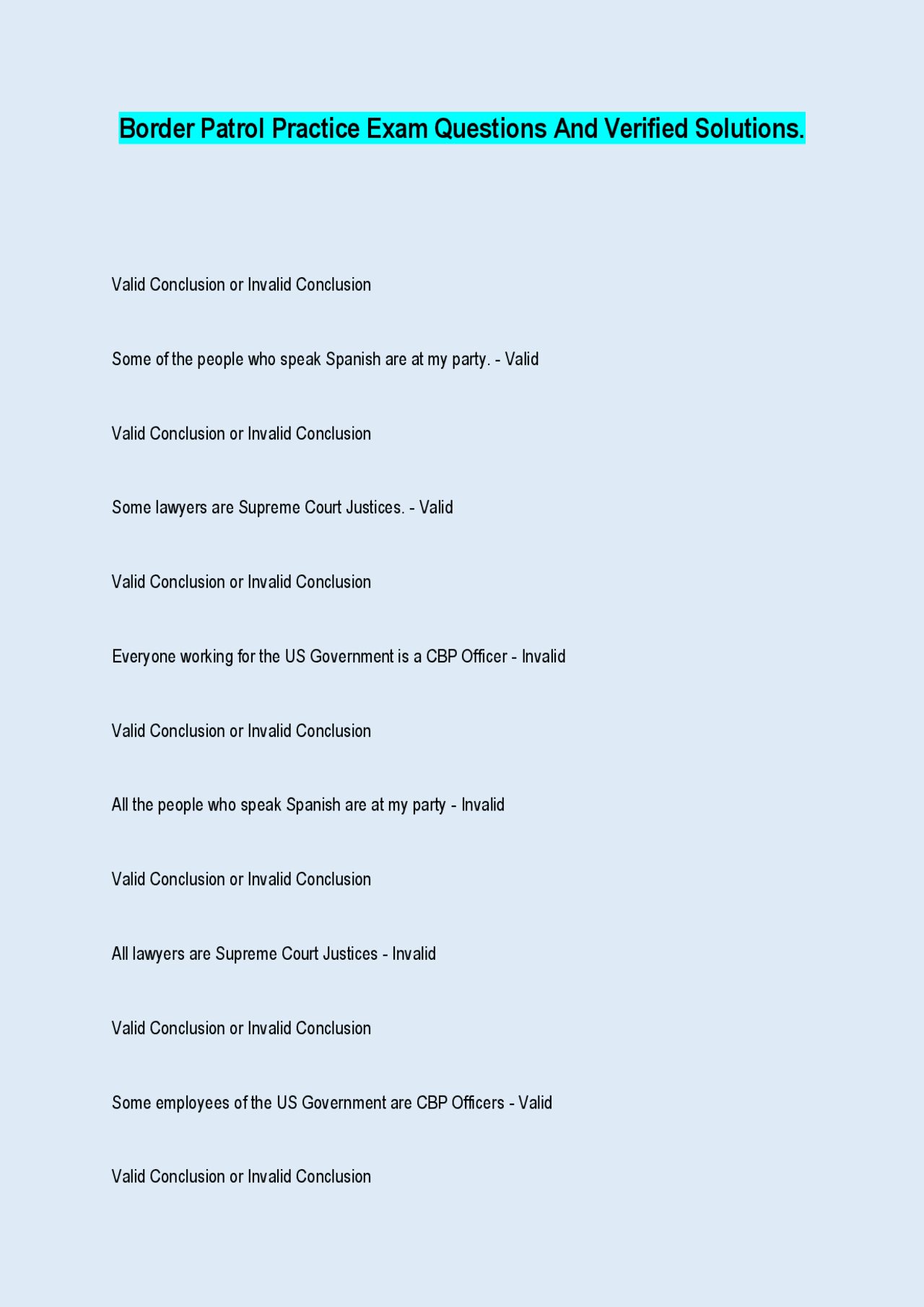 Border Patrol Practice Exam: Logic, Reasoning, and Math Exercises ...