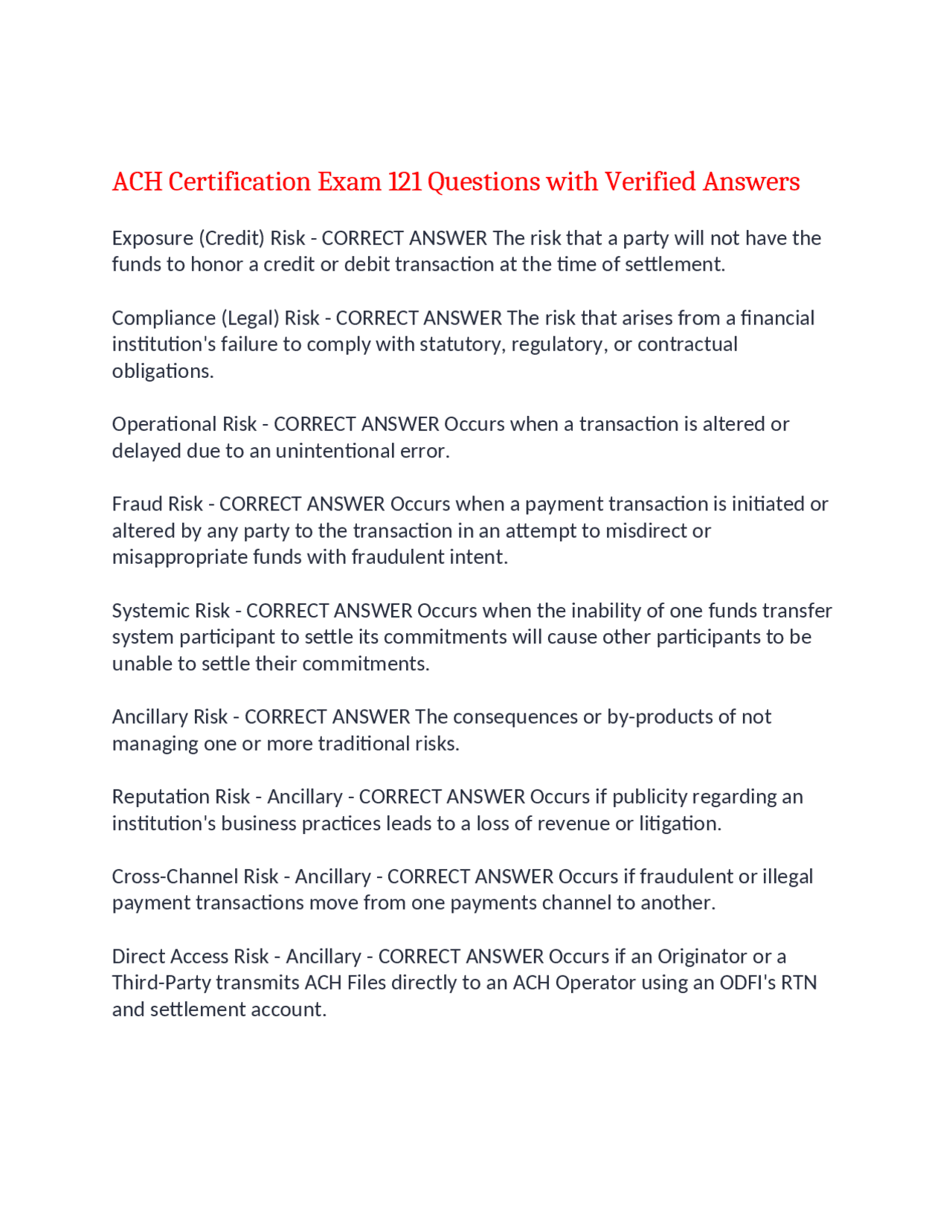 ACH Certification Exam 121 Questions with Verified Answers,100%CORRECT ...
