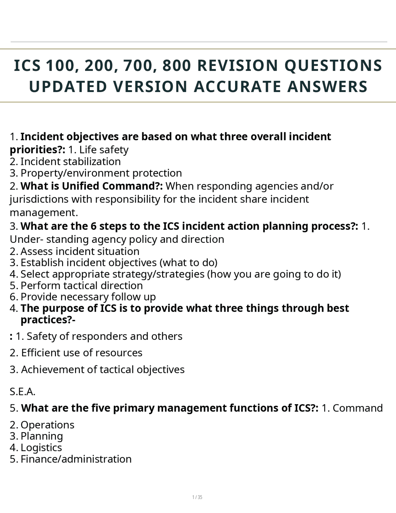 ICS 100, 200, 700, 800 REVISION QUESTIONS UPDATED VERSION ACCURATE ...