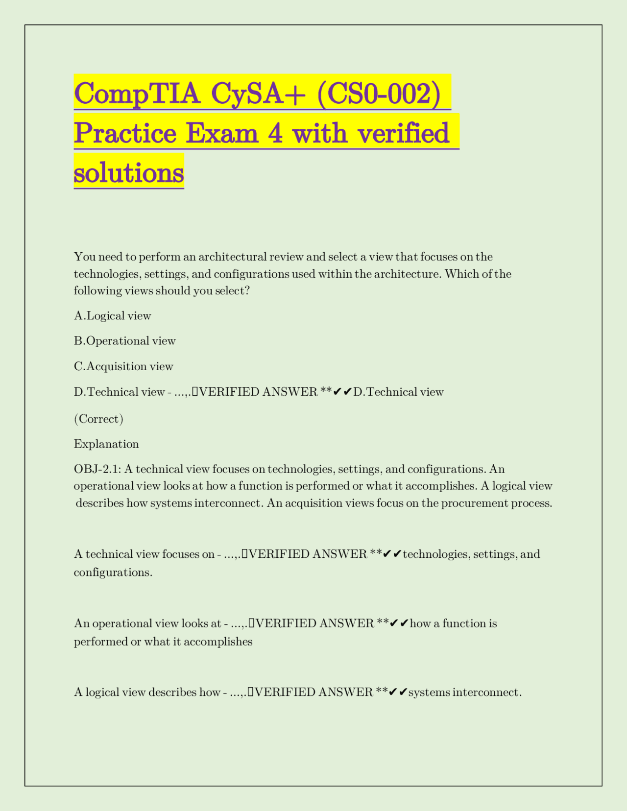 CompTIA CySA+ (CS0-002) Practice Exam Questions and Answers | Exams ...