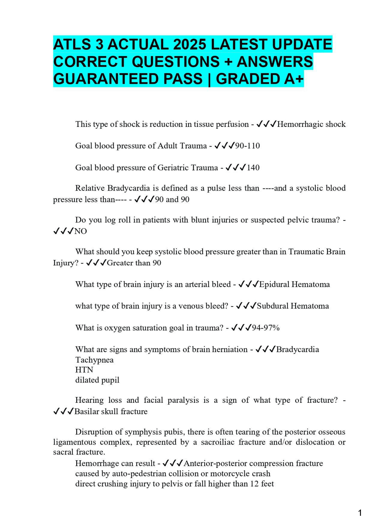 ATLS 3 ACTUAL 2025 LATEST UPDATE CORRECT QUESTIONS + ANSWERS GUARANTEED ...