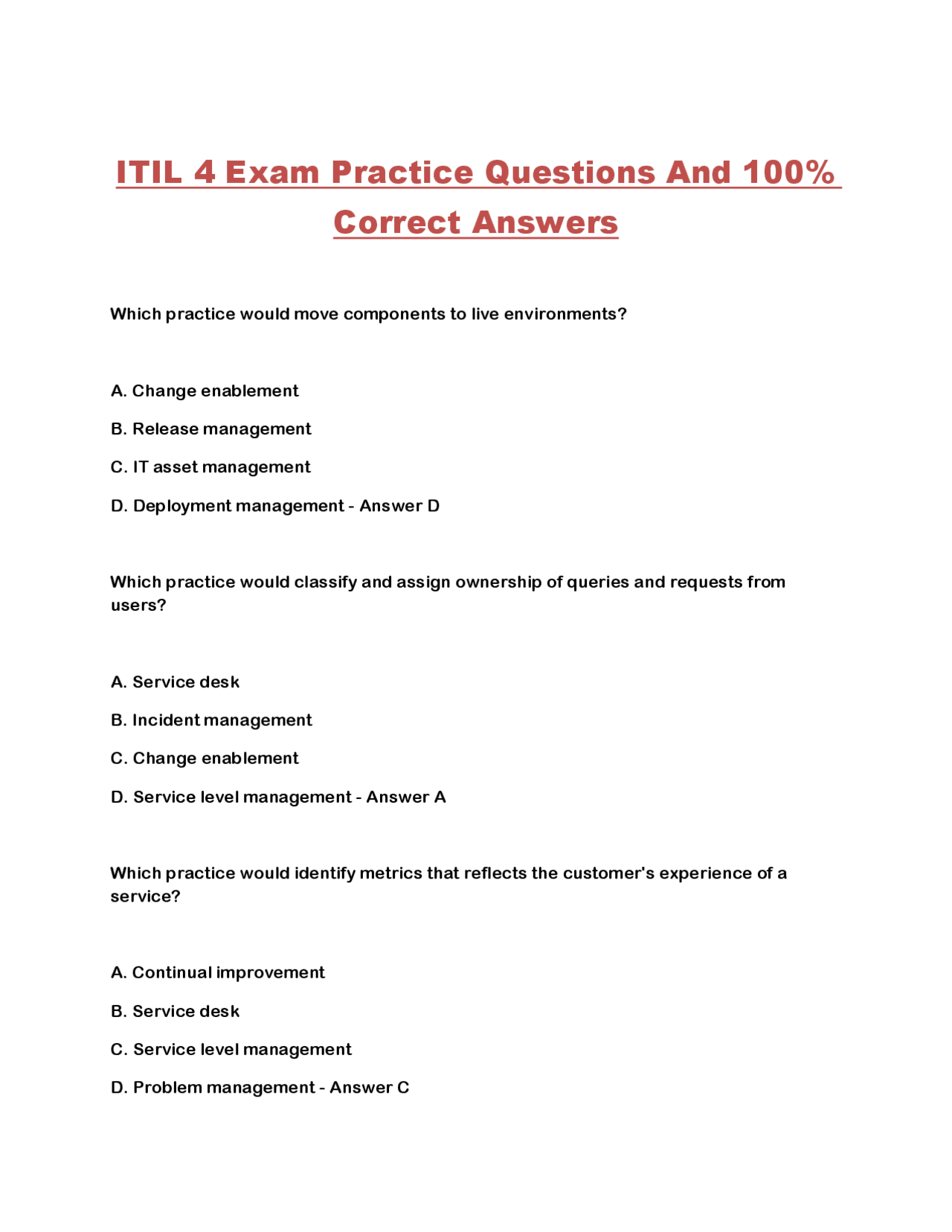 ITIL 4 Exam Practice Questions and Answers: A Comprehensive Guide ...