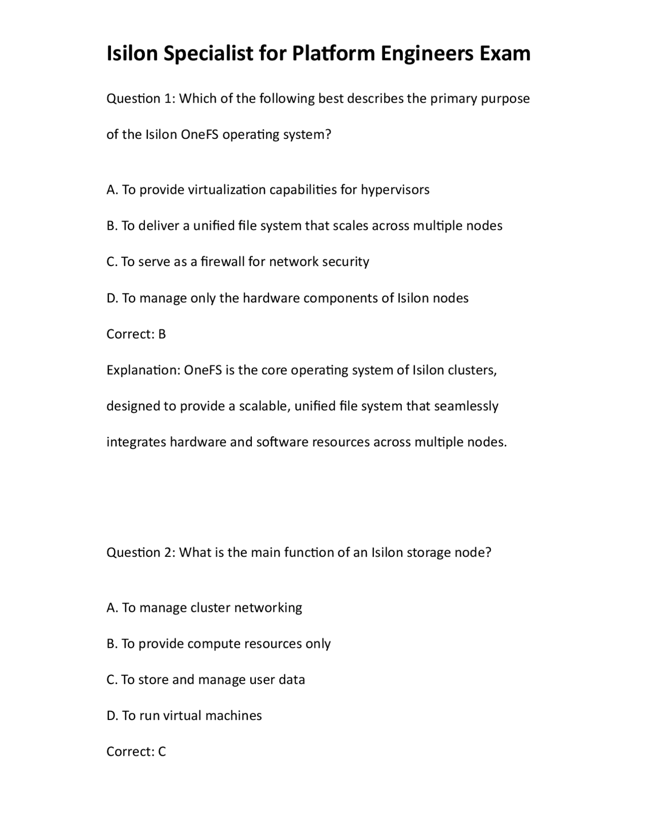 Isilon Specialist for Platform Engineers Exam | Exams Technology | Docsity