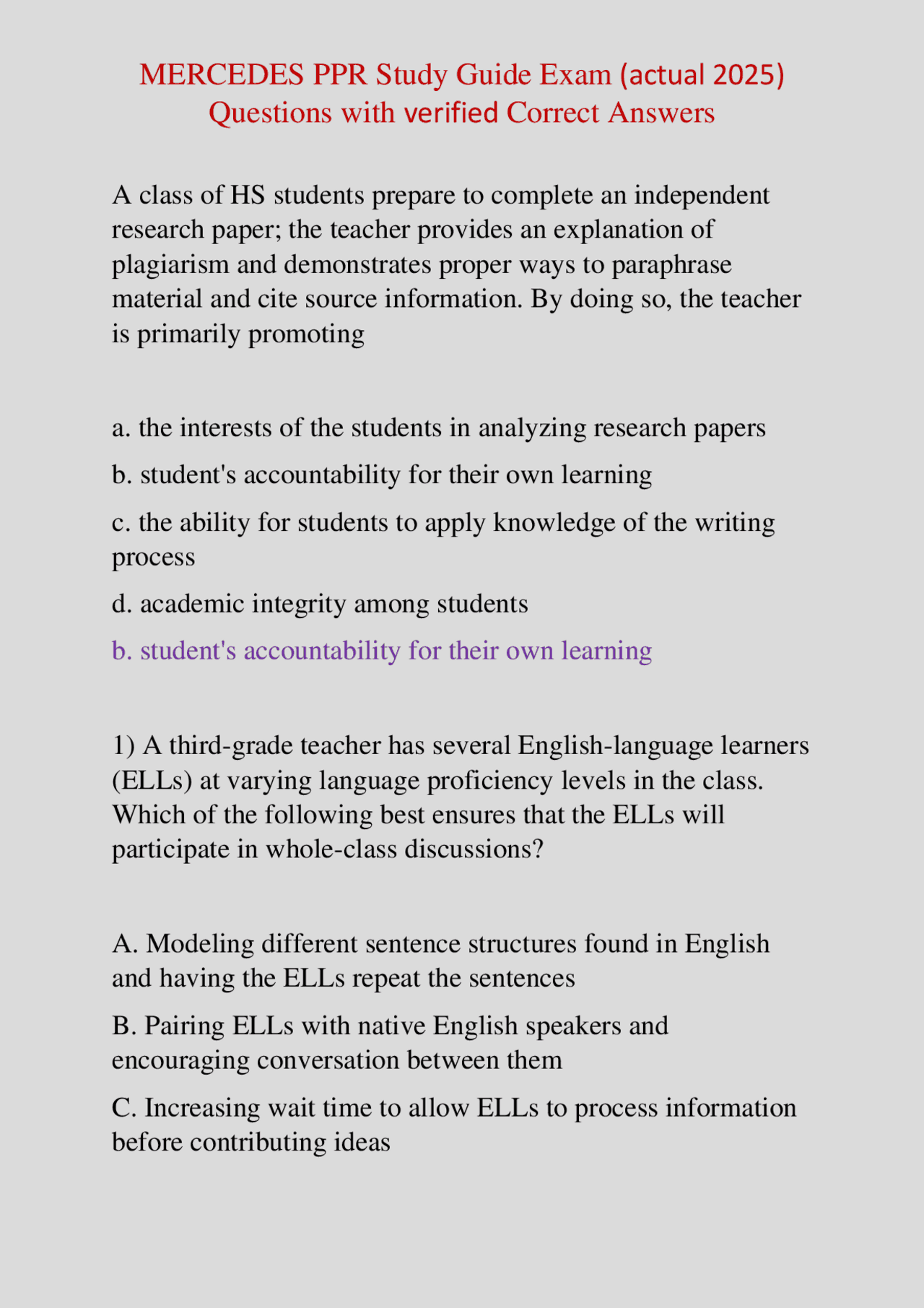 MERCEDES PPR Study Guide Exam (actual 2025) Questions with verified ...