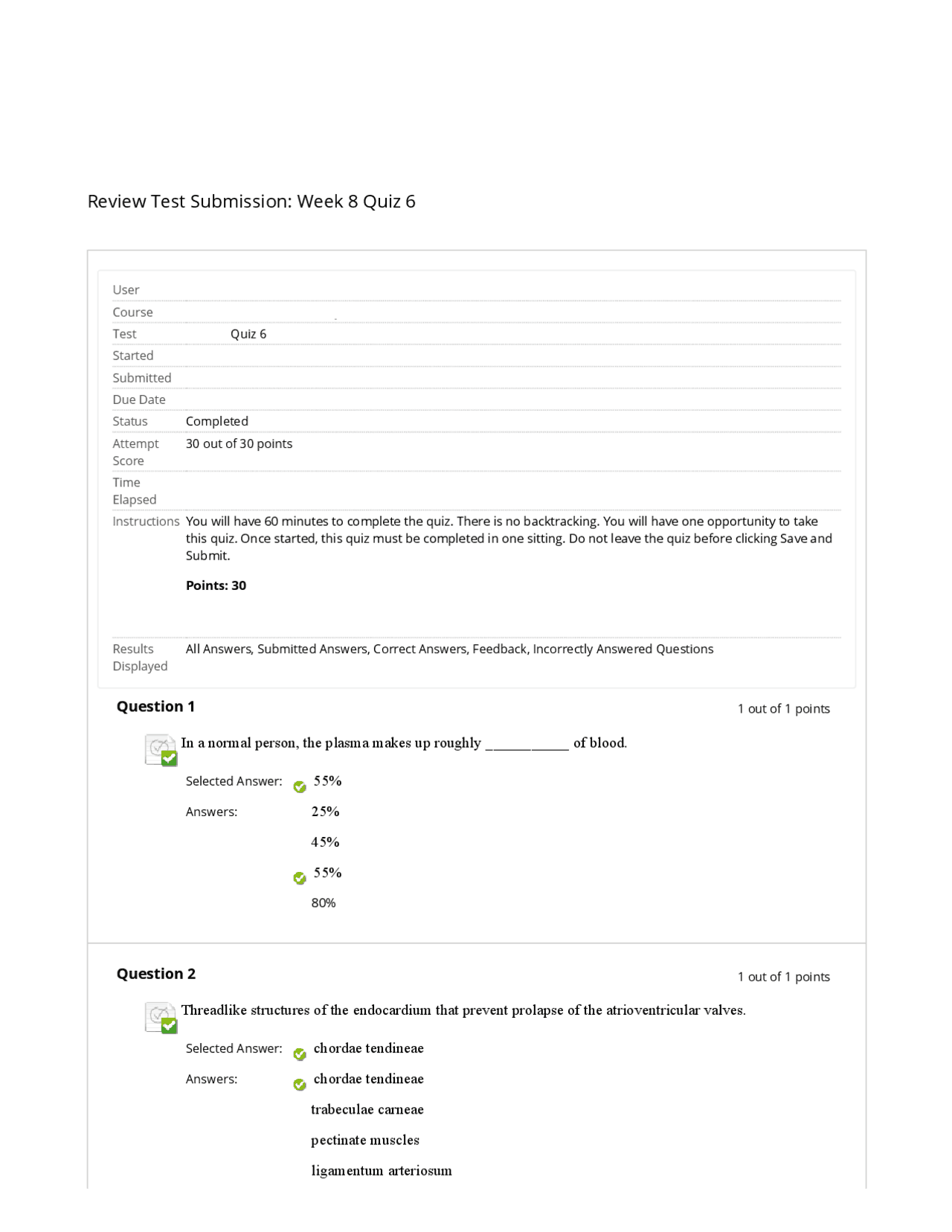 Anatomy 260 Week 8 Quiz 6 Review with Answers West Coast University ...