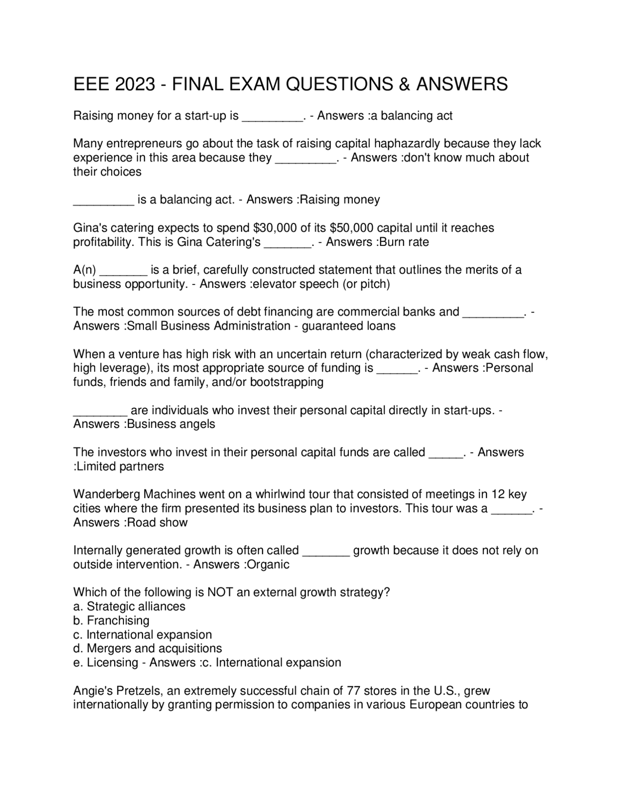 EEE 2023 - FINAL EXAM QUESTIONS & ANSWERS | Exams Social Sciences | Docsity