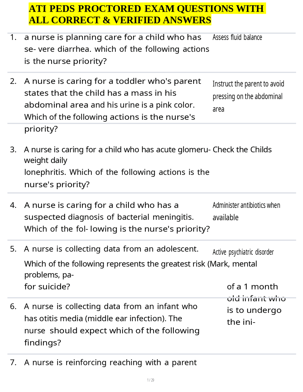 ATI PEDS PROCTORED EXAM QUESTIONS WITH ALL CORRECT & VERIFIED ANSWERS ...