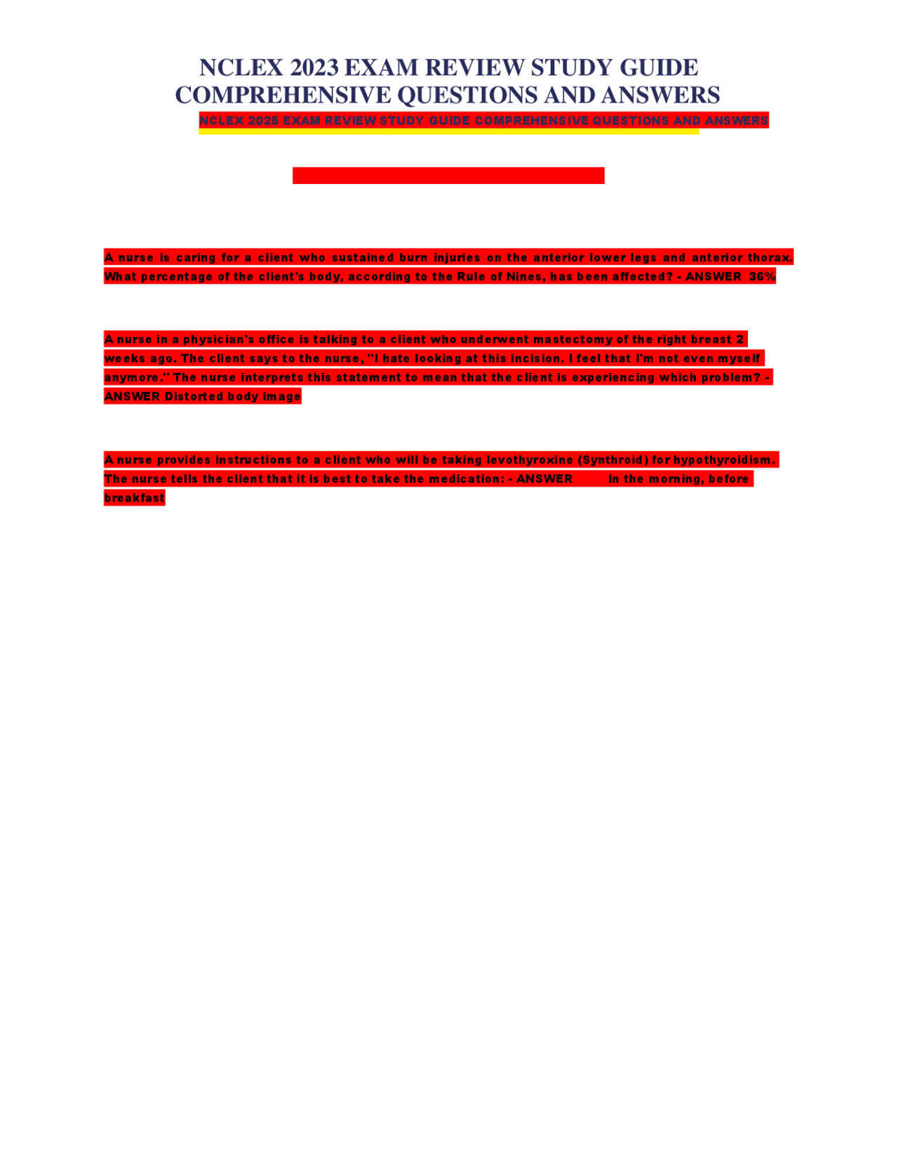 NCLEX 2025 EXAM REVIEW STUDY GUIDE COMPREHENSIVE QUESTIONS AND ANSWERS ...