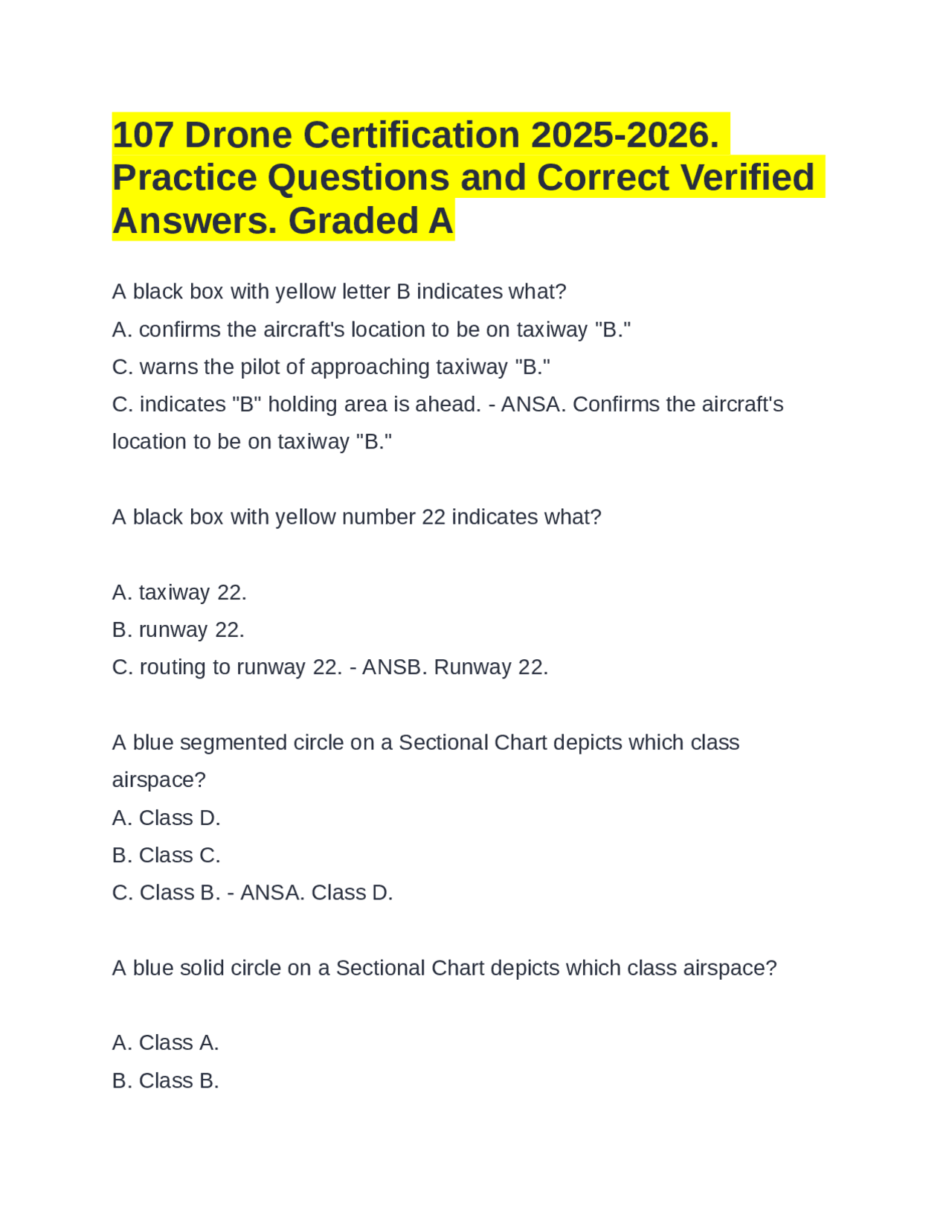 107 Drone Certification 2025-2026. Practice Questions & Correct ...