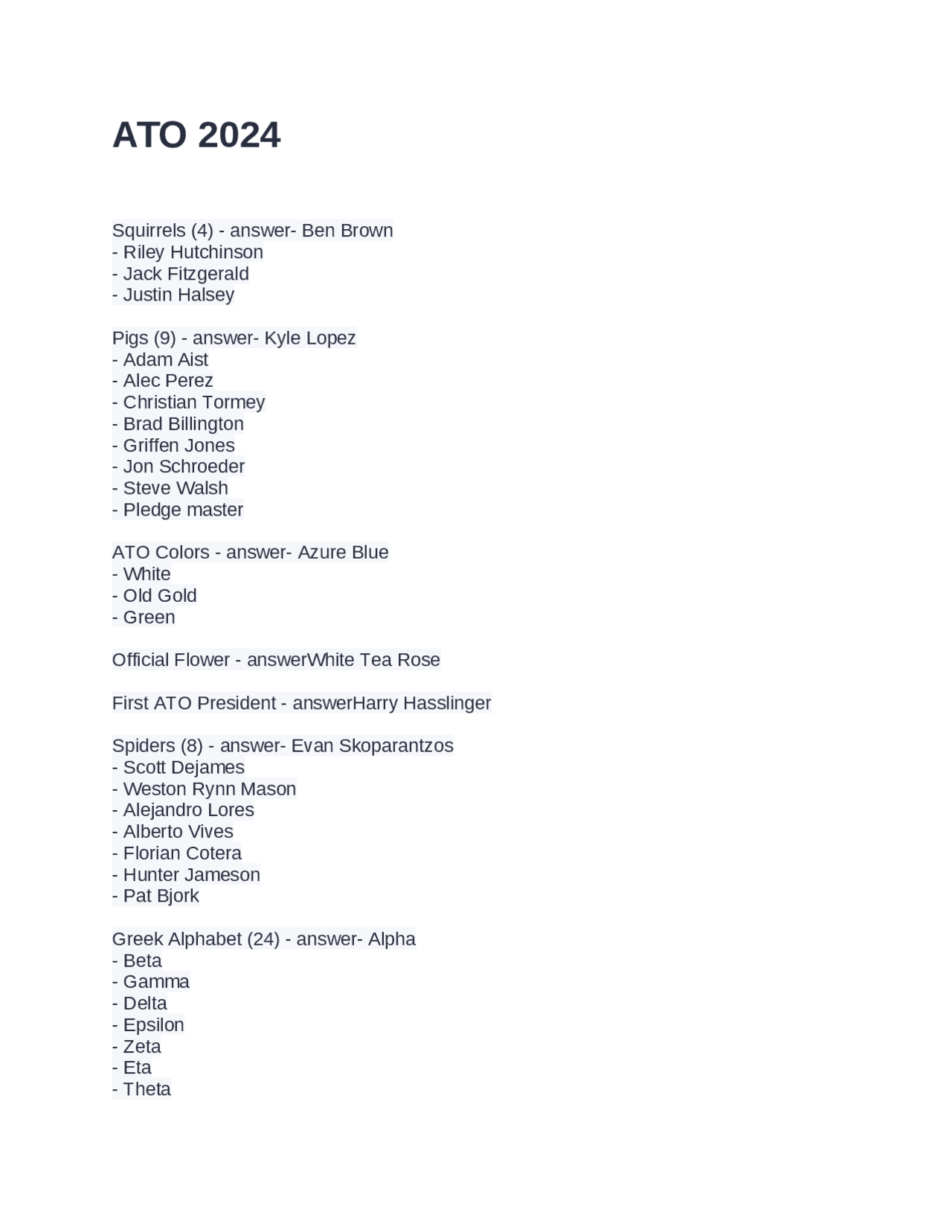 ATO 2024: Membership Roster and Trivia Questions | Exams Advanced ...