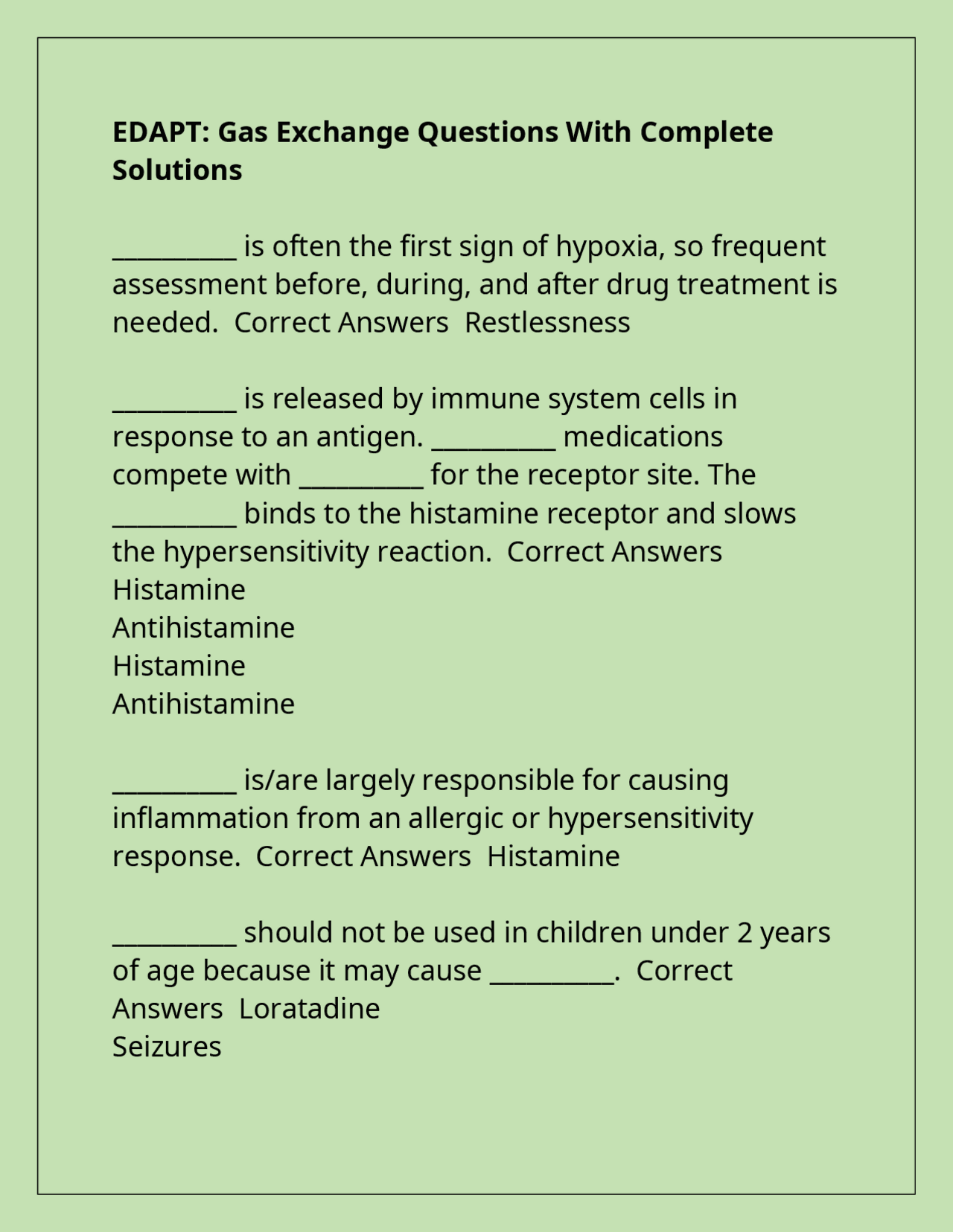 EDAPT: Gas Exchange Questions With Complete Solutions | Exams Nursing ...