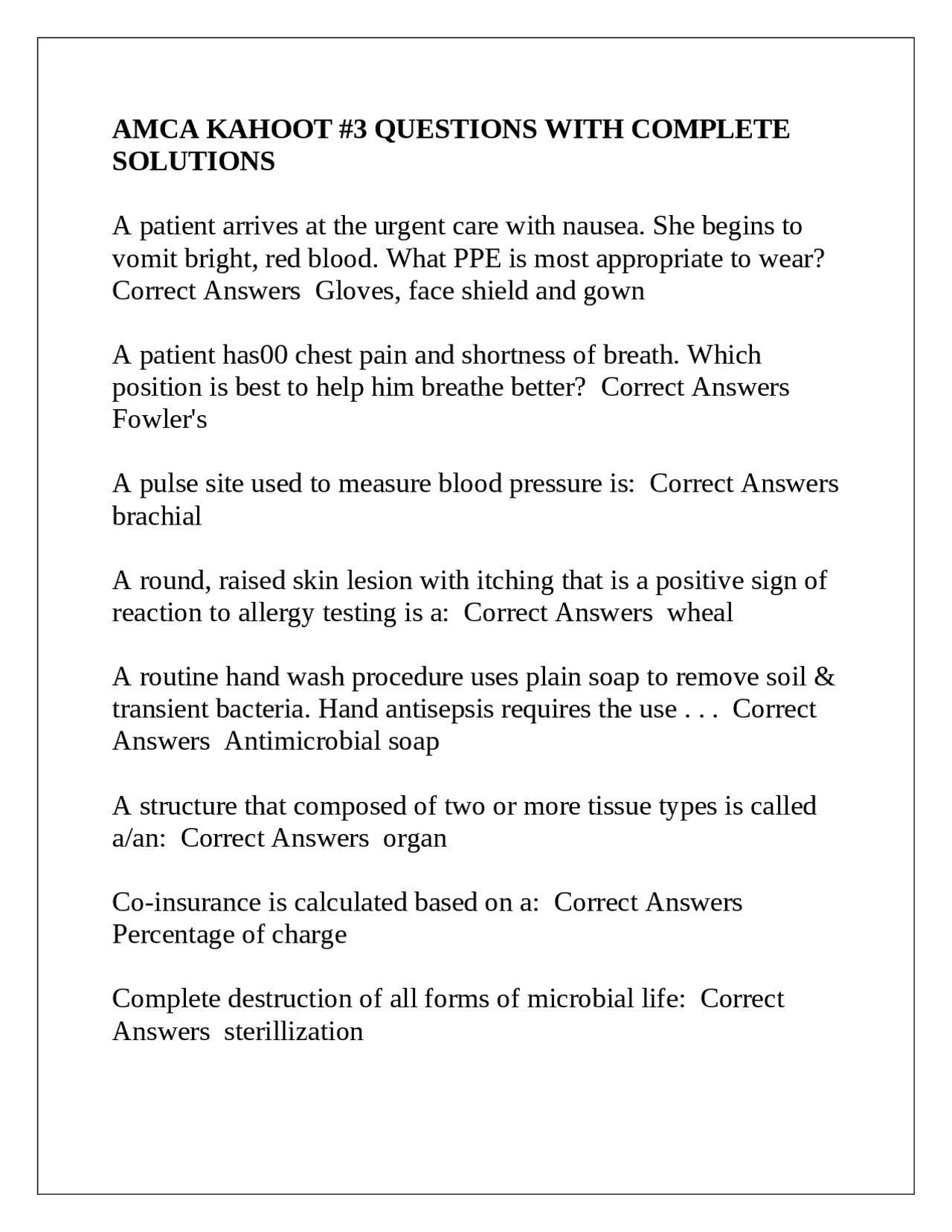 AMCA Kahoot #3: Medical Terminology and Procedures Quiz Questions with ...