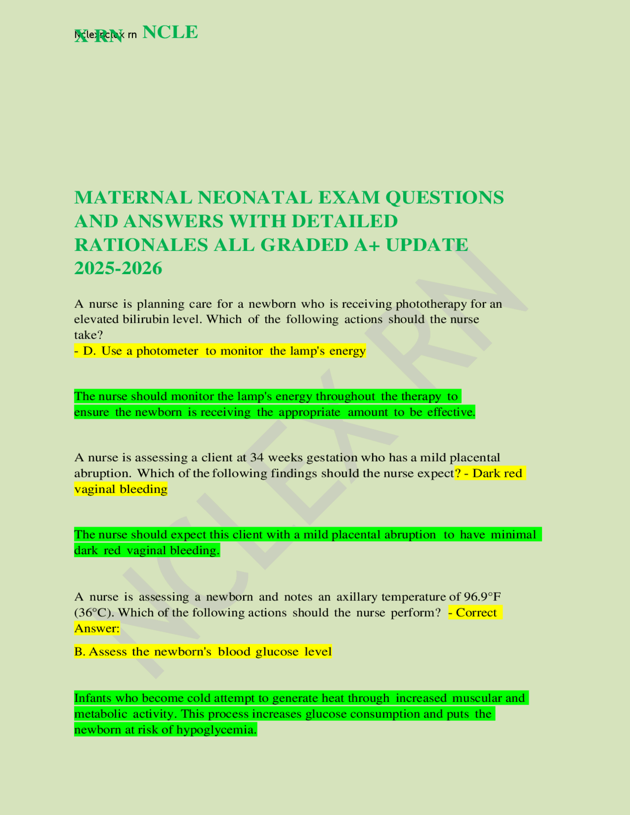MATERNAL & NEONATAL EXAM A+ QUESTIONS AND ANSWERS WITH DETAILED ...