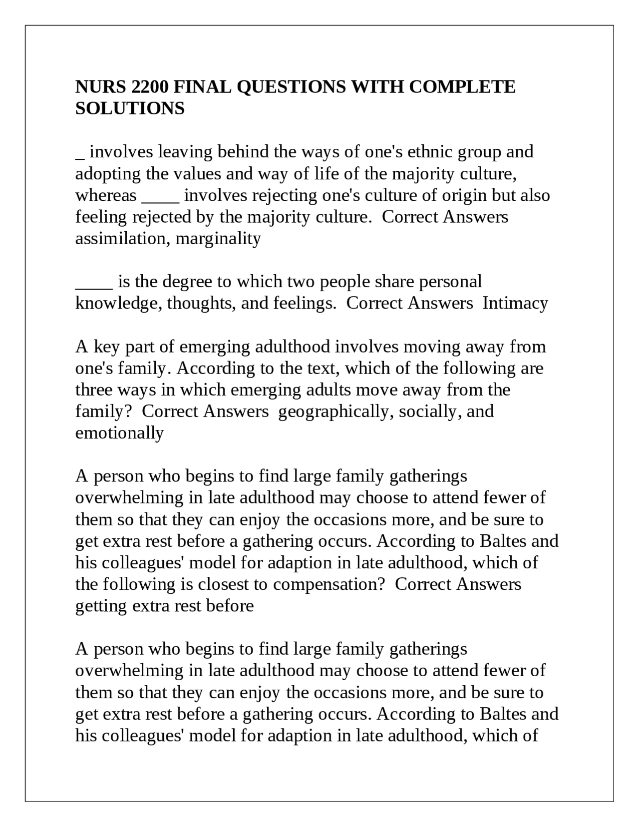 NURS 2200 Final Exam Questions and Answers: Human Development Across ...