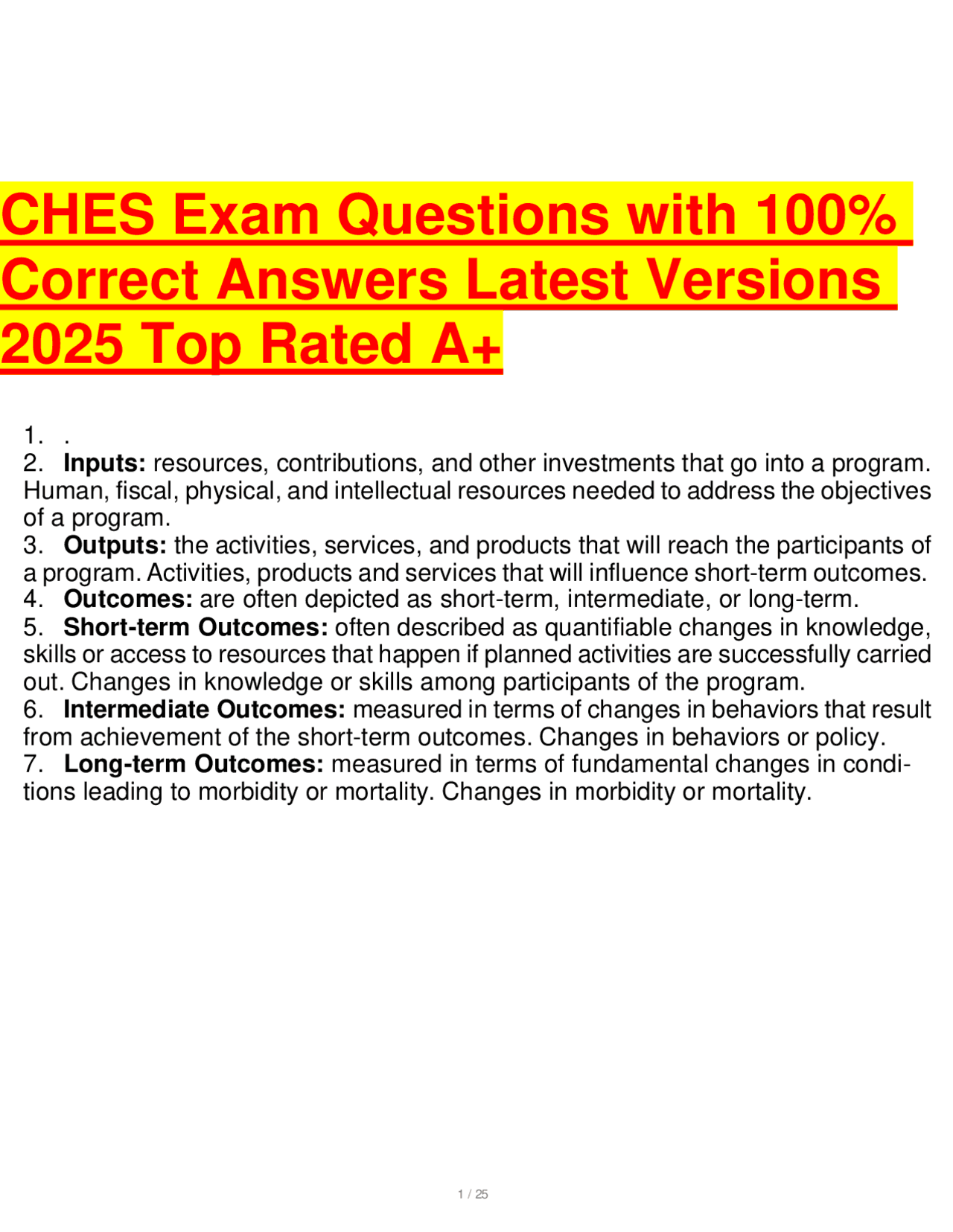 CHES Exam Questions with 100% Correct Answers Latest Versions 2025 Top ...