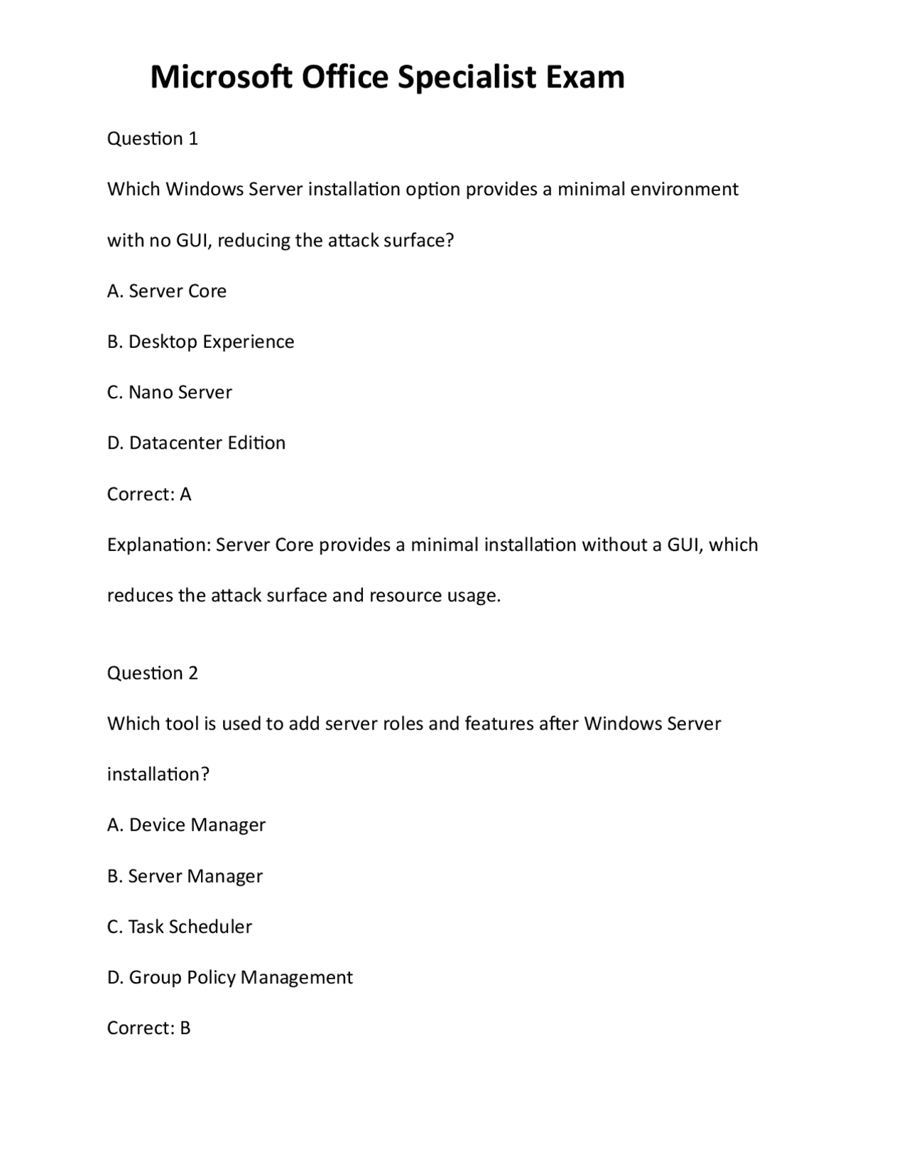 Microsoft Office Specialist Exam | Exams Technology | Docsity