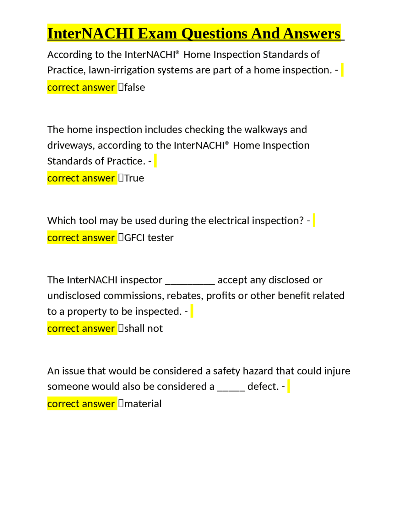 InterNACHI Home Inspection Exam Questions and Answers | Exams ...