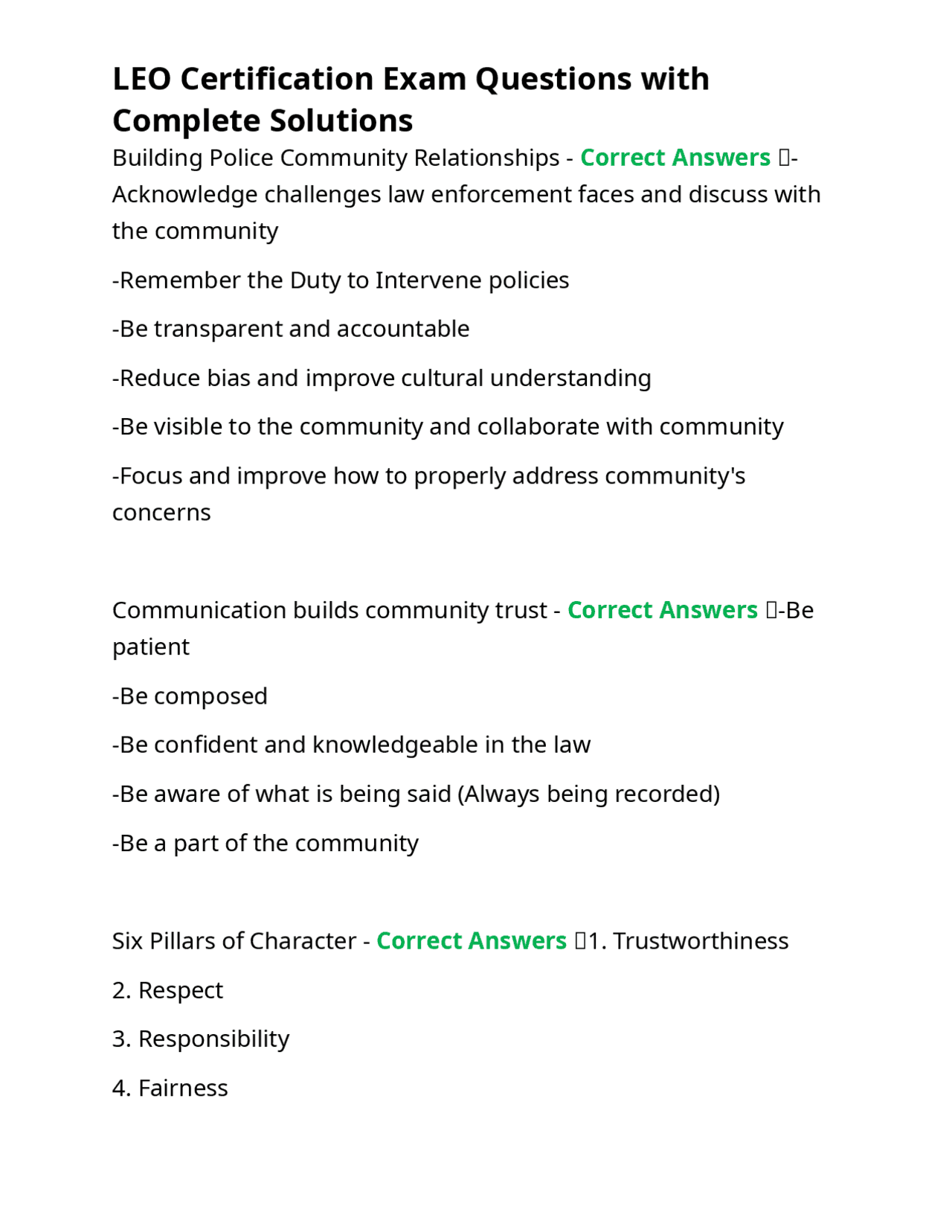 LEO Certification Exam Questions with Complete Solutions | Exams ...