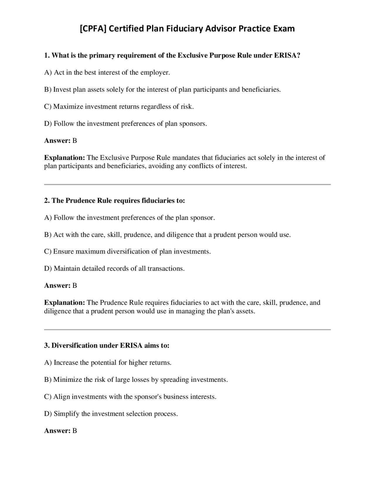 [CPFA] Certified Plan Fiduciary Advisor Practice Exam | Exams ...