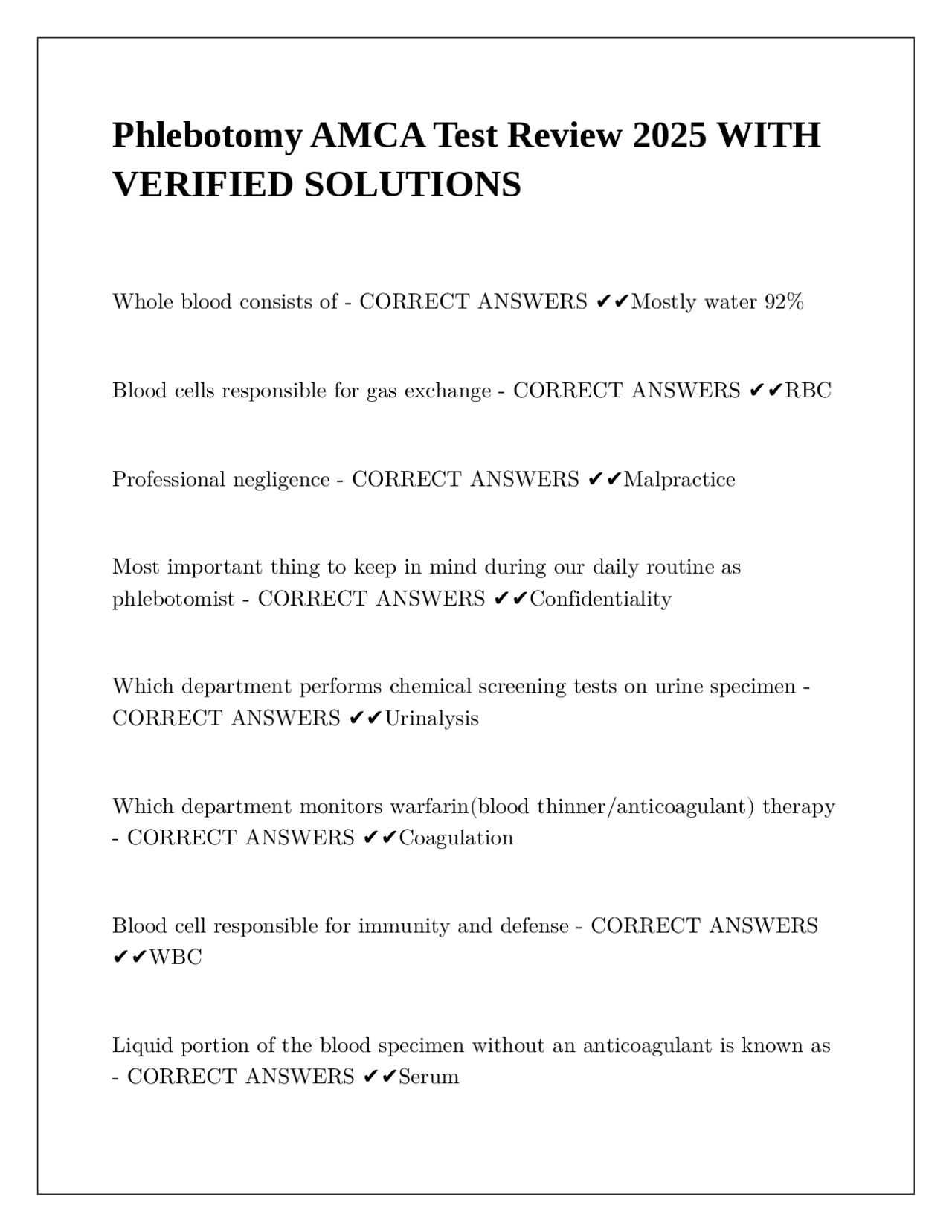Phlebotomy AMCA Test Review 2025: Comprehensive Q&A for Medical ...