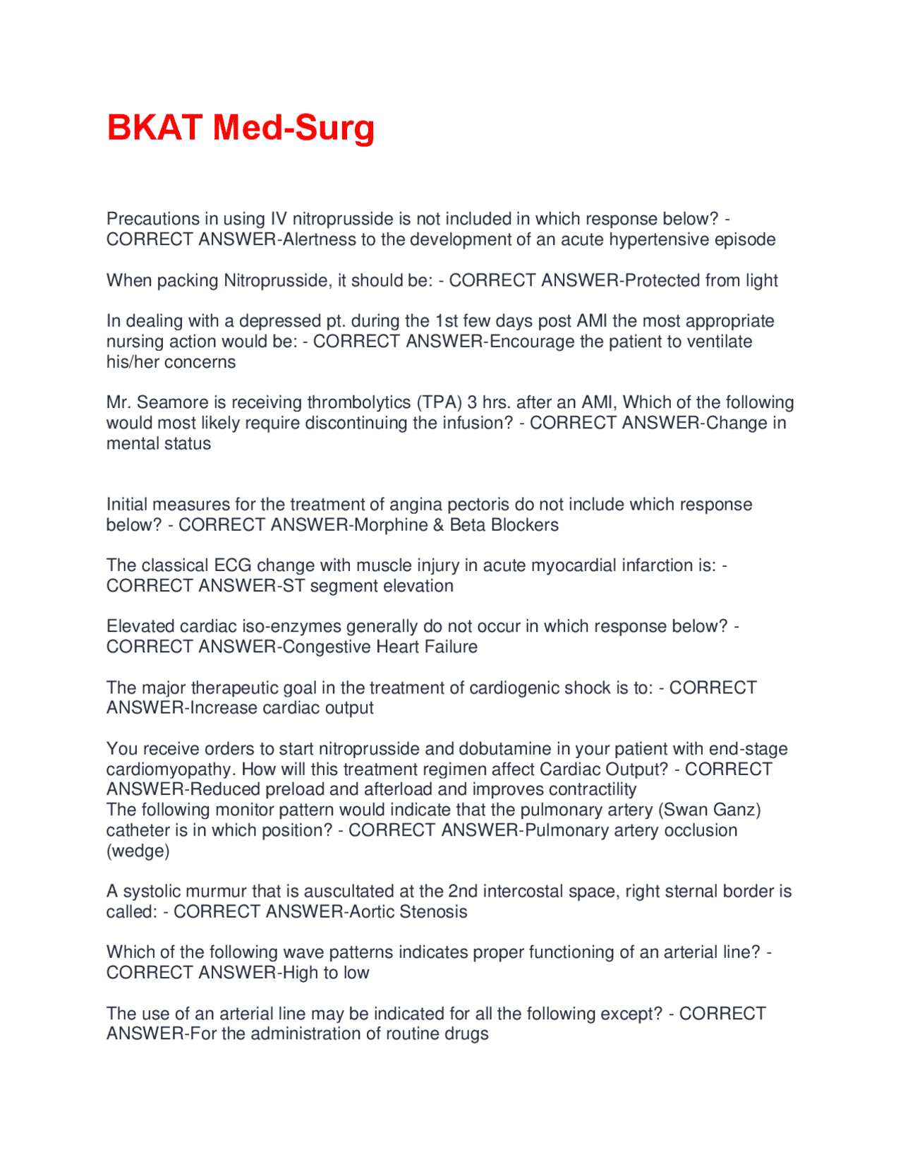 BKAT Med-Surg Exam Questions + Answers Graded A+ | Exams Advanced ...