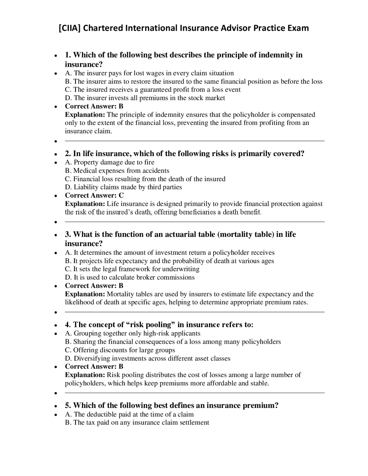 [CIIA] Chartered International Insurance Advisor Practice Exam | Exams ...