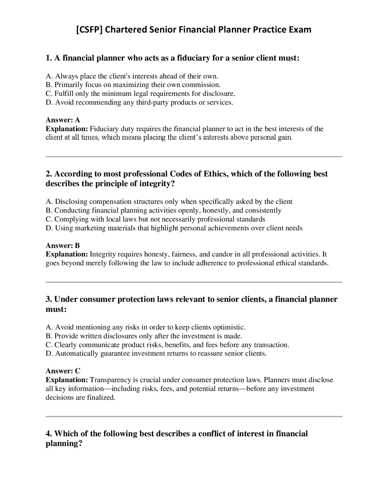[CSFP] Chartered Senior Financial Planner Practice Exam | Exams ...
