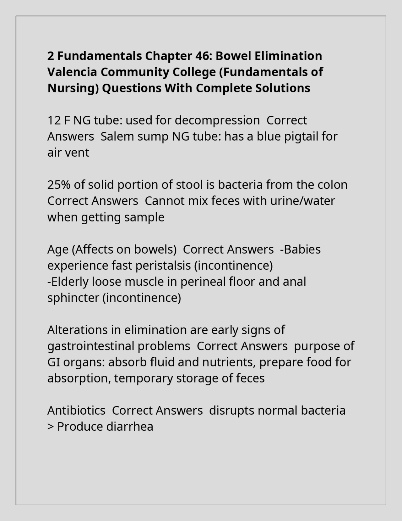Bowel Elimination: Fundamentals of Nursing Questions and Answers ...