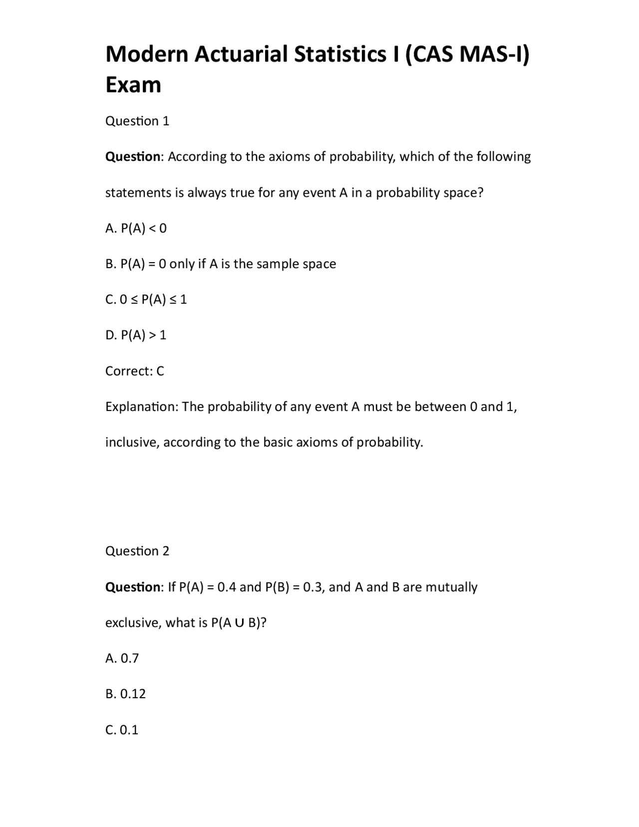Modern Actuarial Statistics I (CAS MAS-I) Exam | Exams Technology | Docsity