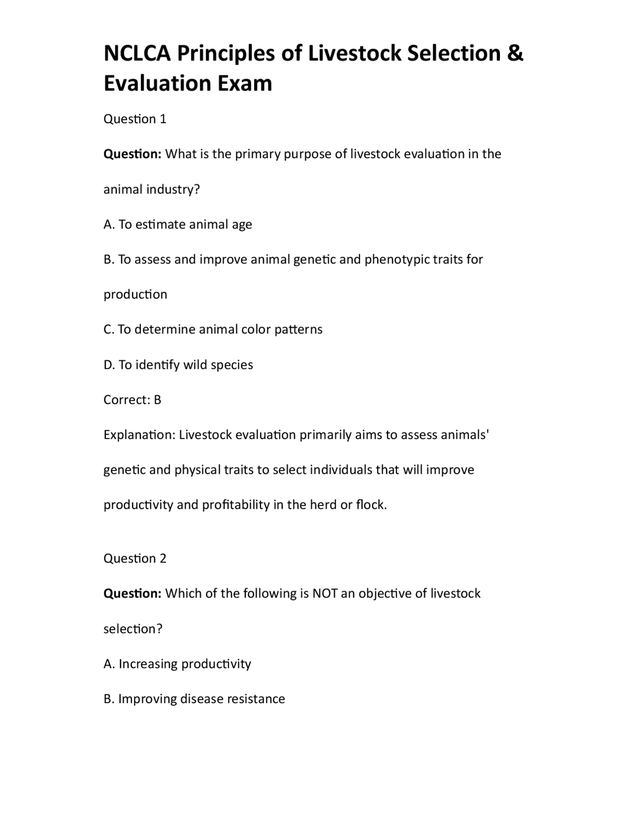 NCLCA Principles of Livestock Selection & Evaluation Exam | Exams ...