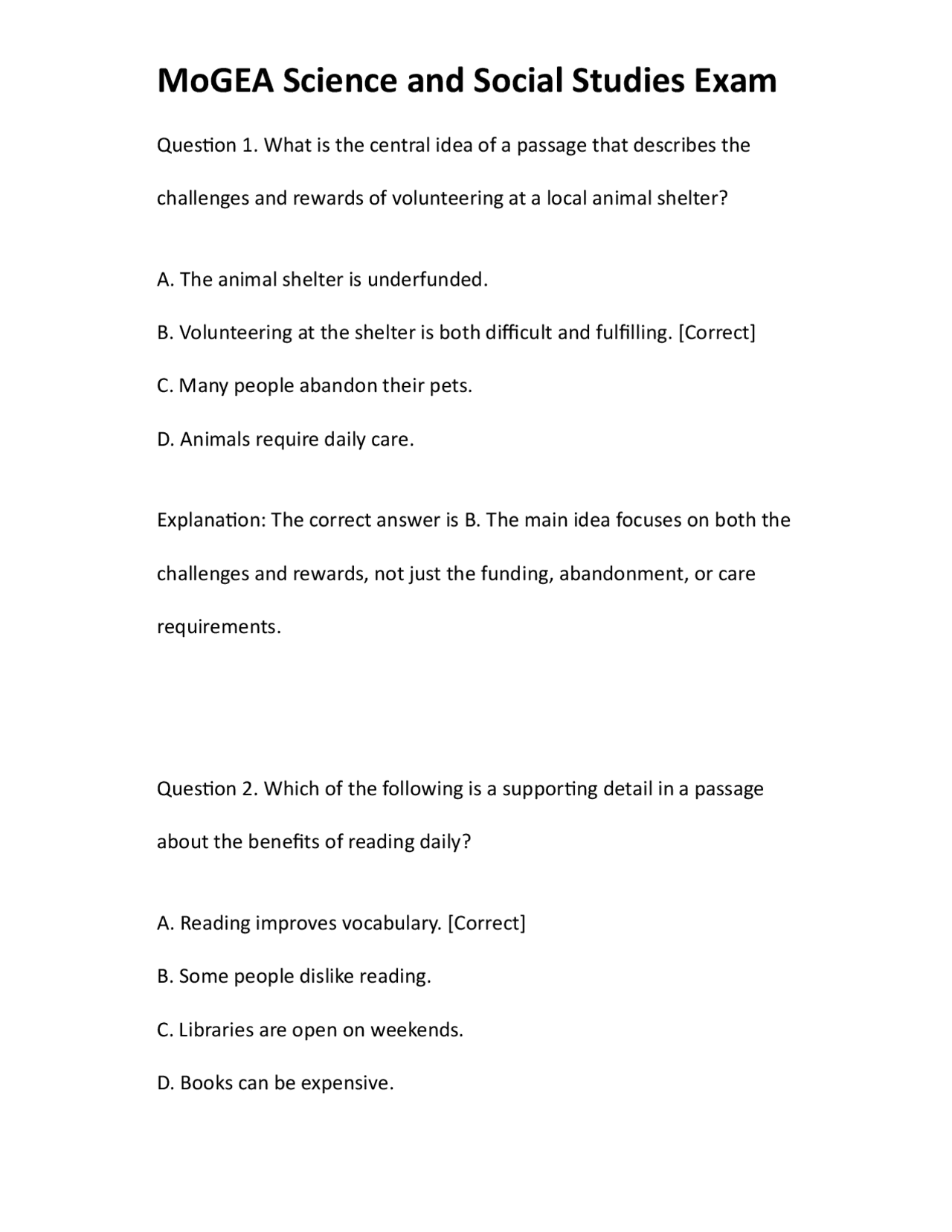 MoGEA Science and Social Studies Exam | Exams Technology | Docsity