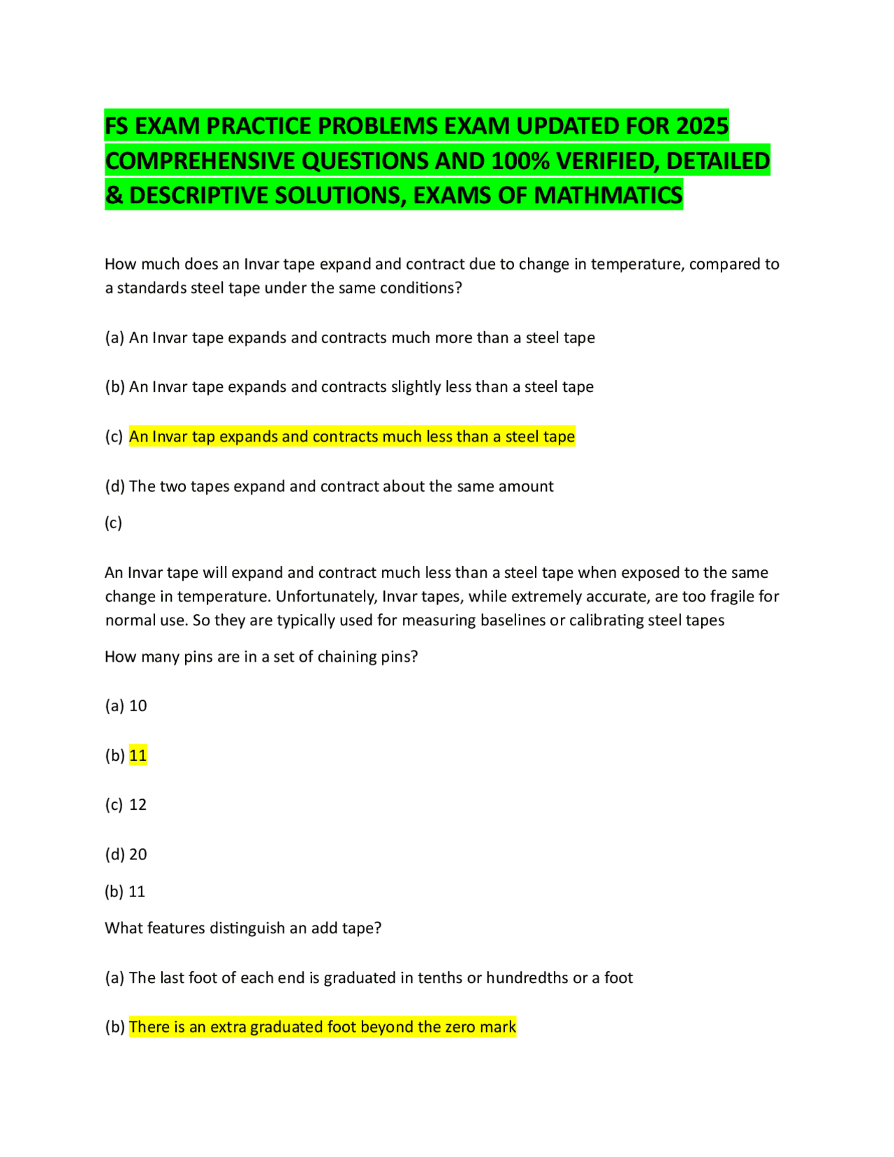 FS EXAM PRACTICE PROBLEMS EXAM UPDATED FOR 2025 COMPREHENSIVE QUESTIONS ...