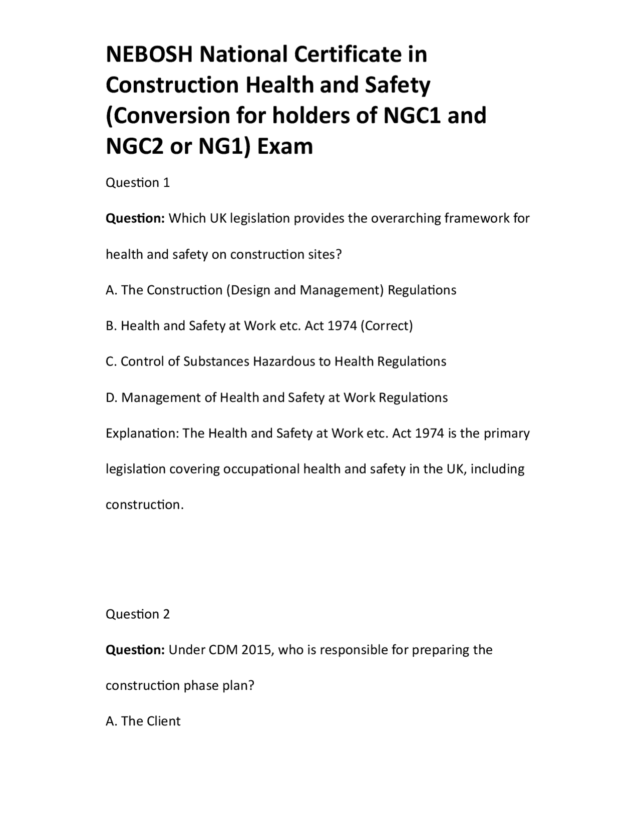 NEBOSH National Certificate in Construction Health and Safety ...