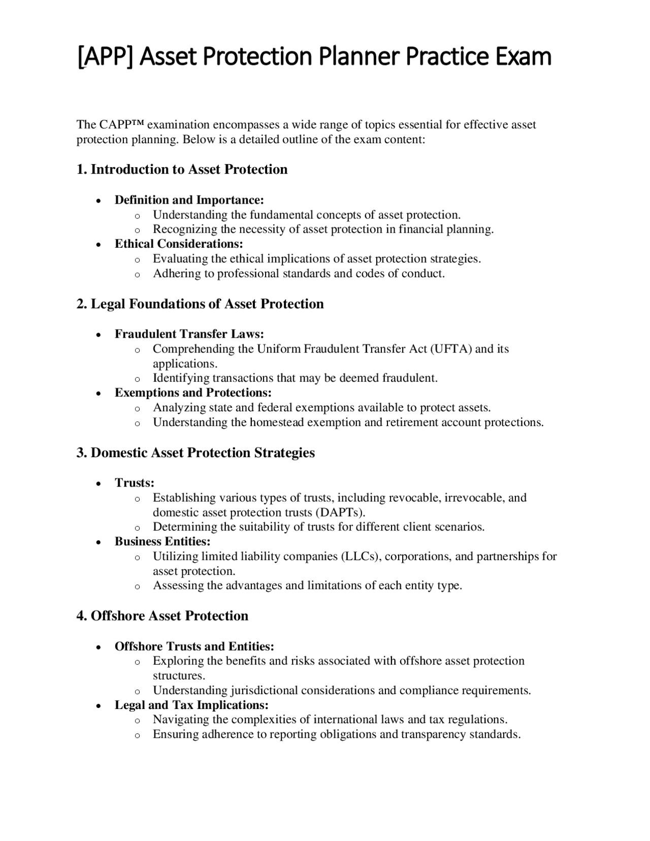 [APP] Asset Protection Planner Practice Exam | Exams Technology | Docsity
