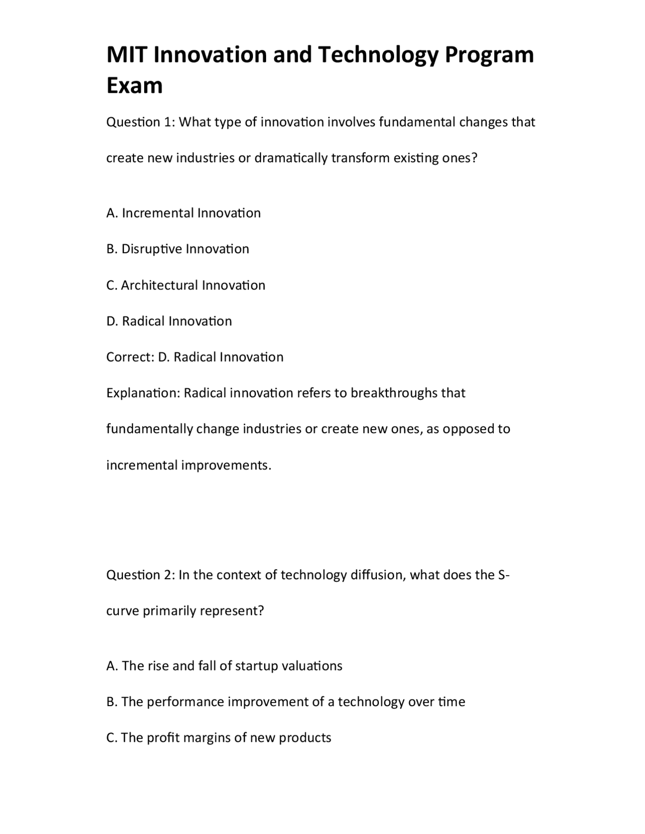MIT Innovation and Technology Program Exam | Exams Technology | Docsity