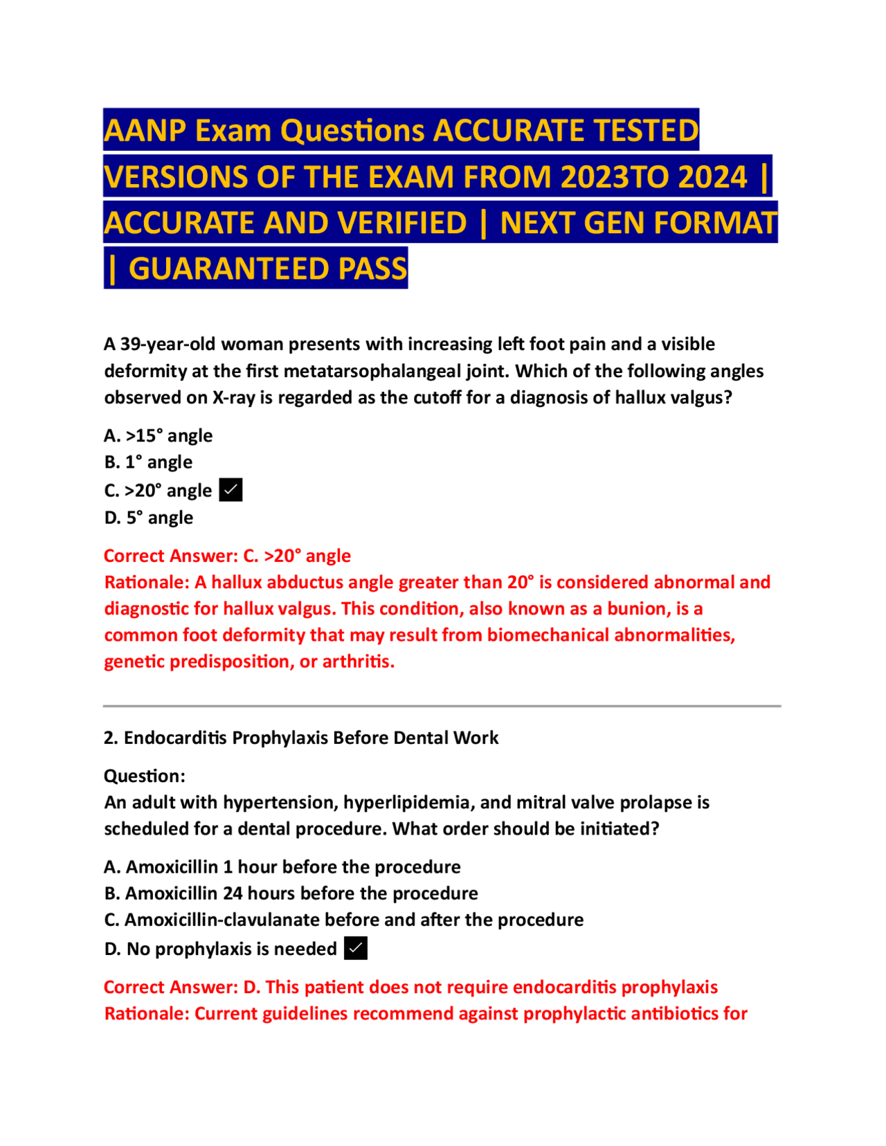 AANP Exam Questions ACCURATE TESTED VERSIONS OF THE EXAM FROM 2023TO ...