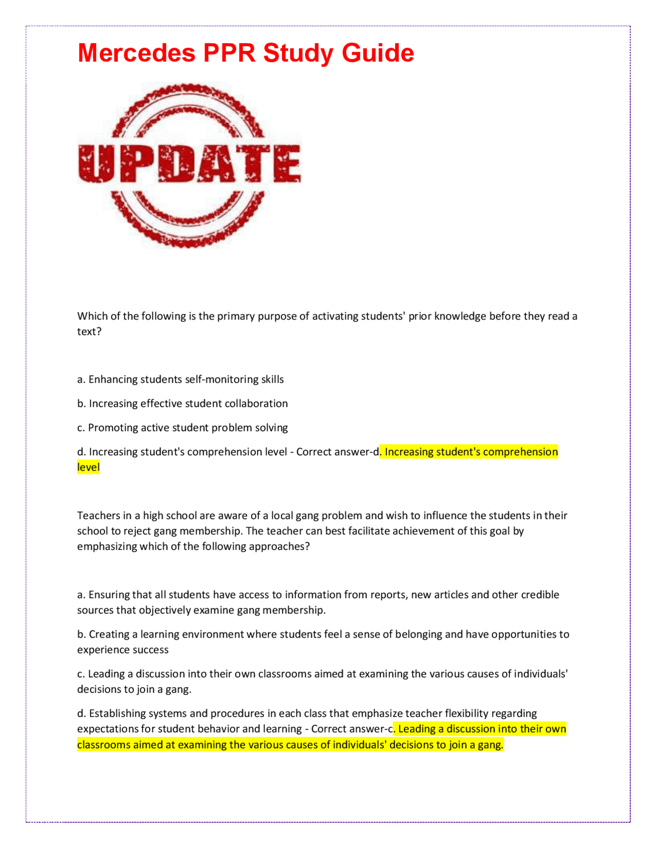 Mercedes PPR Study Guide: Educational Strategies and Assessment Methods ...